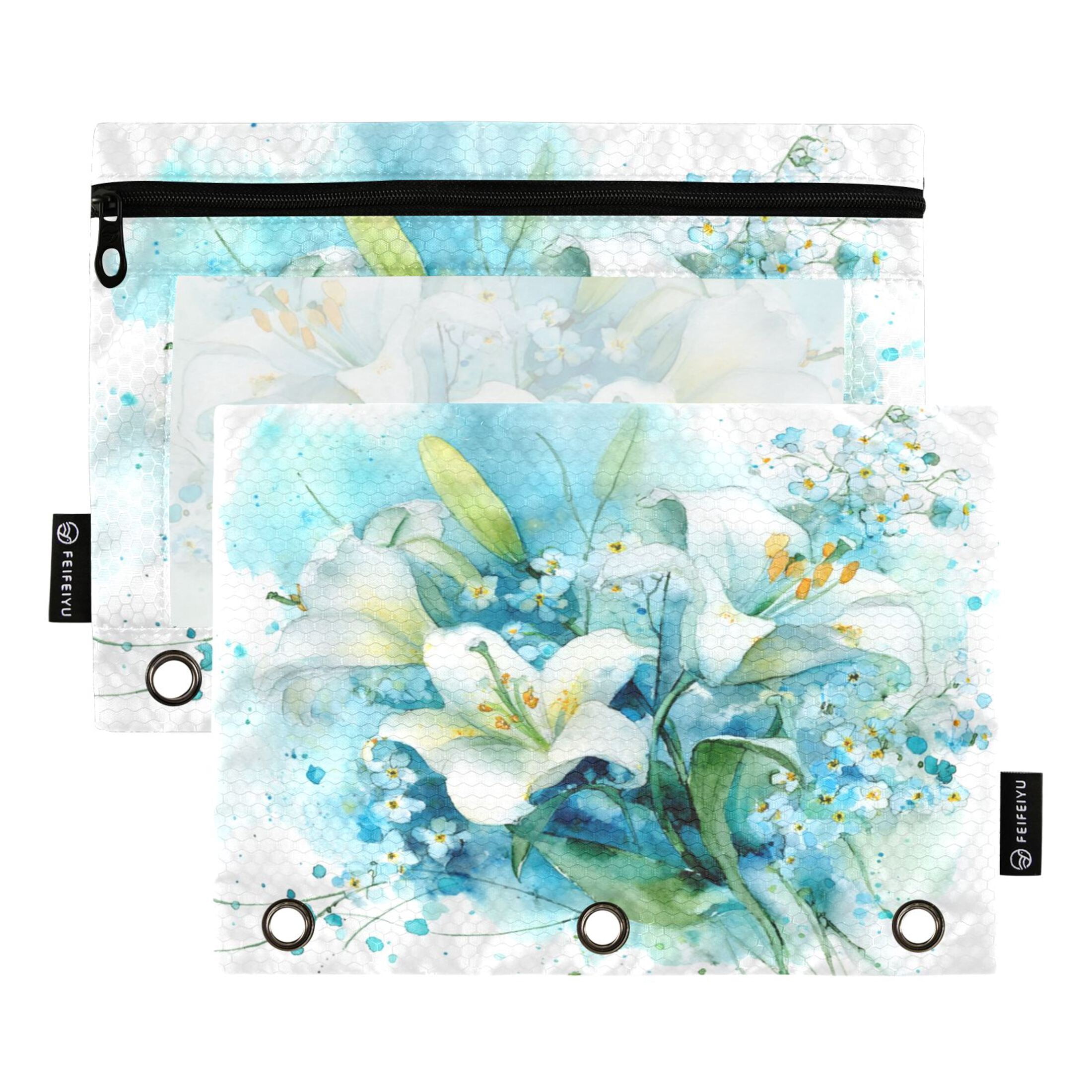 2 Pieces Pencil Bag Binder Pouches 3-Ring Page Turning Folder Pencil ...