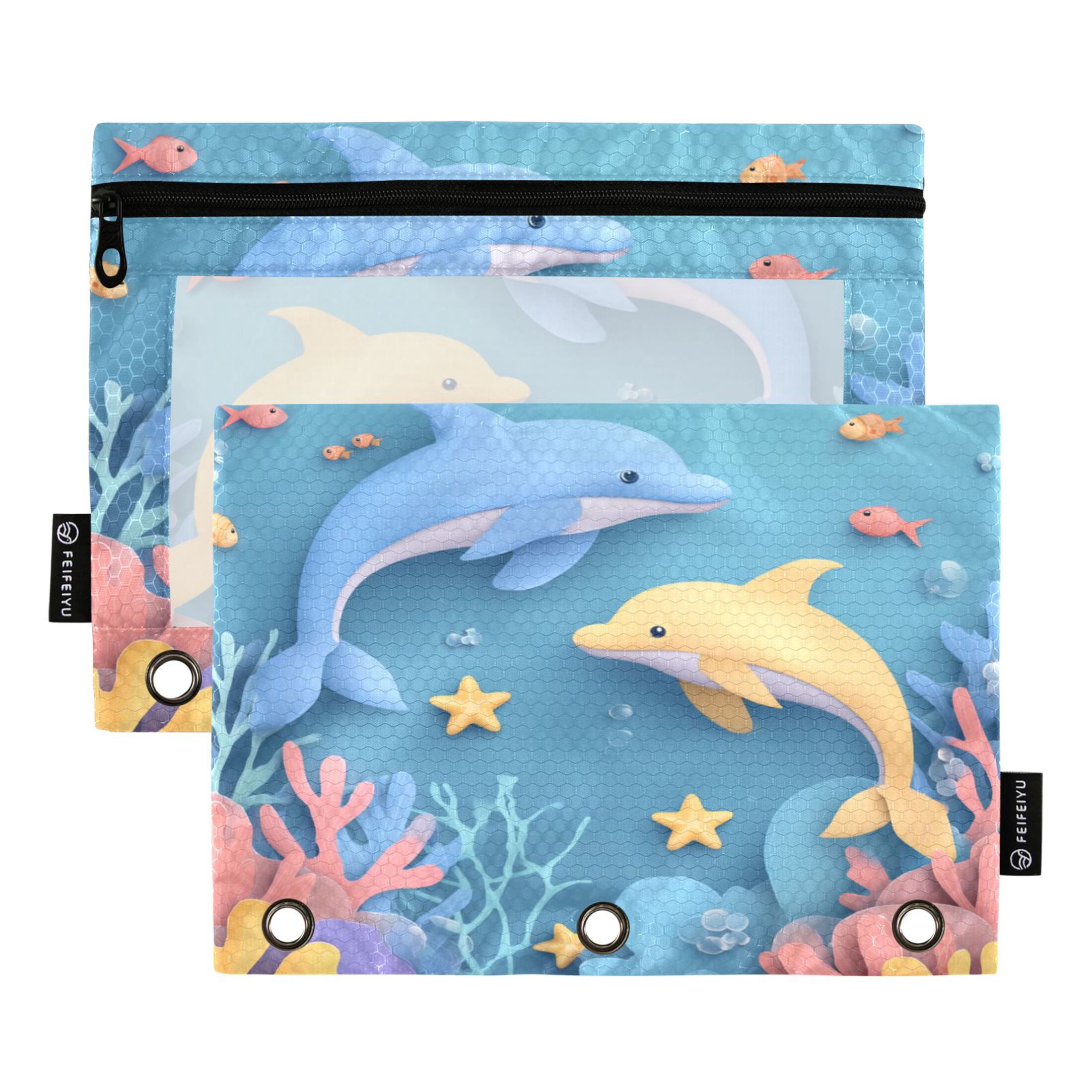 2 Pieces Pencil Bag Binder Pouches 3-Ring Page Turning Folder Pencil ...
