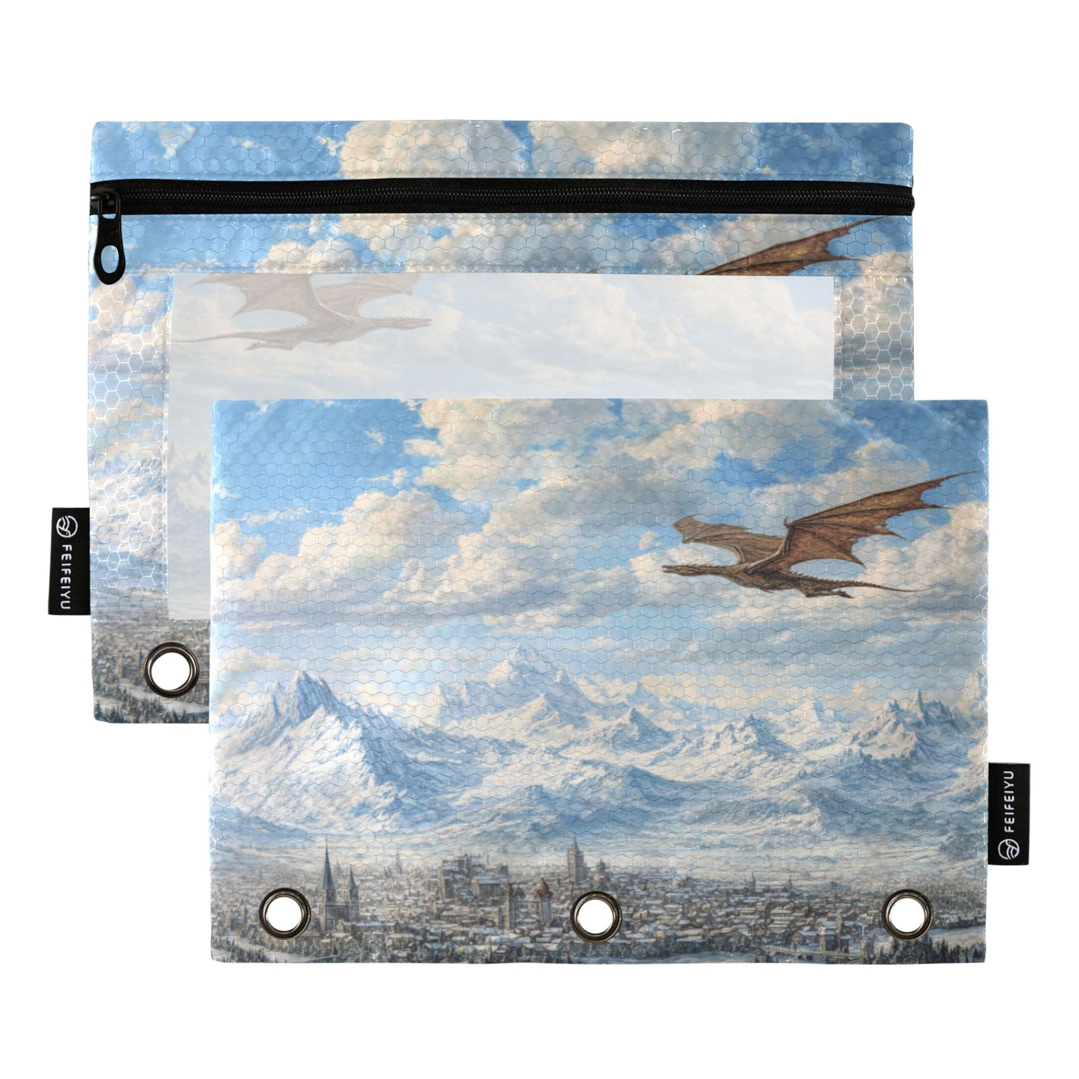 2 Pieces Pencil Bag Binder Pouches 3-Ring Page Turning Folder Pencil ...