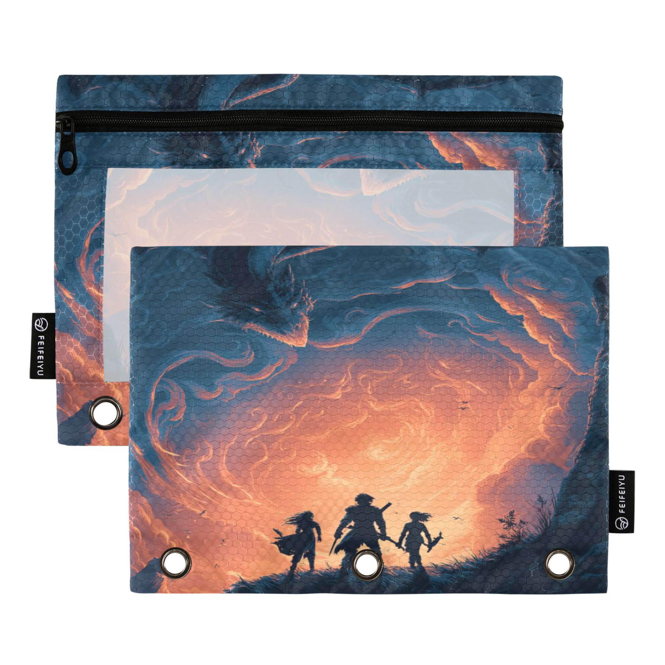 2 Pieces Pencil Bag Binder Pouches 3-Ring Page Turning Folder Pencil ...