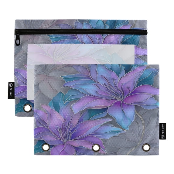 2 Pieces Pencil Bag Binder Pouches 3-Ring Page Turning Folder Pencil ...