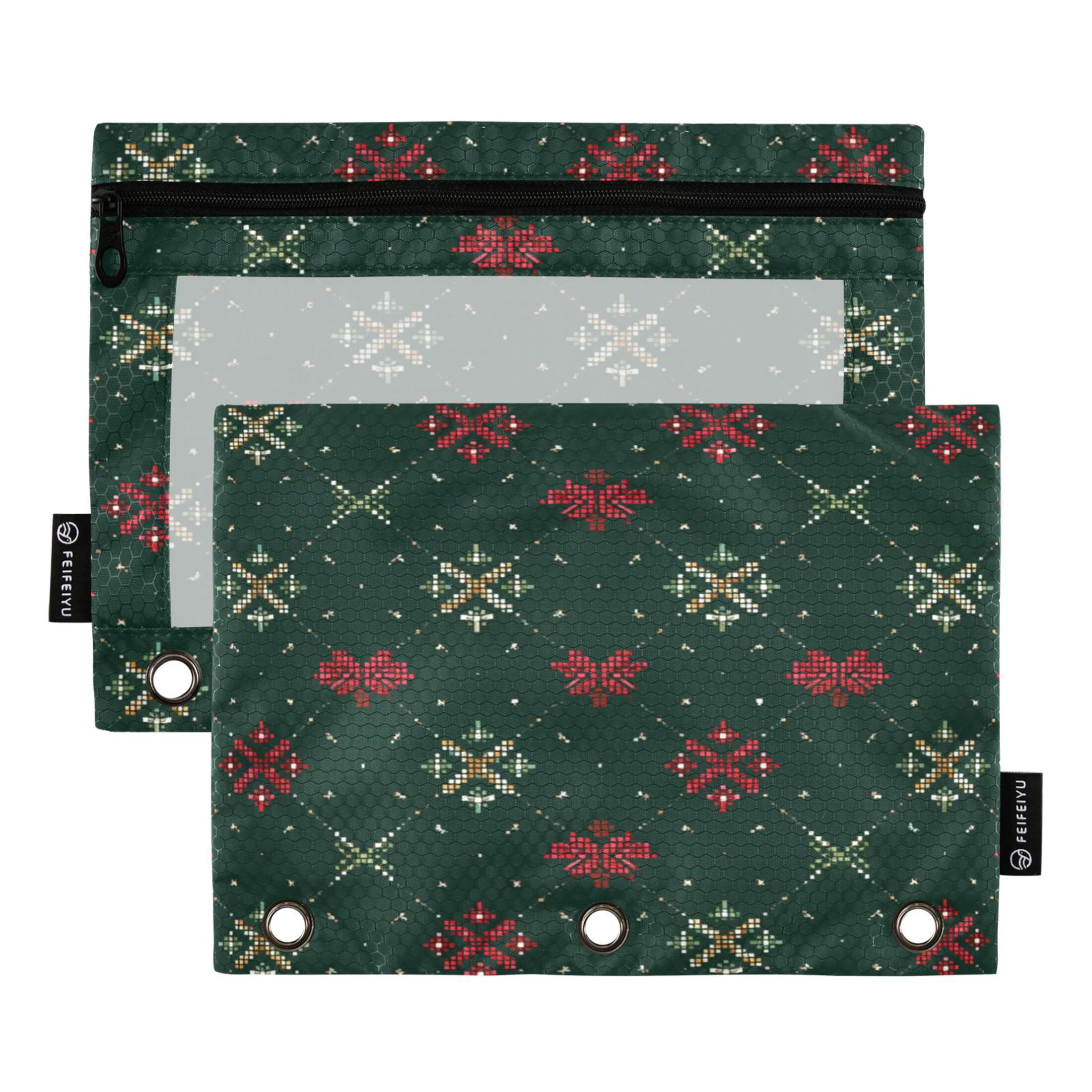 2 Pieces Pencil Bag Binder Pouches 3-Ring Page Turning Folder Pencil ...