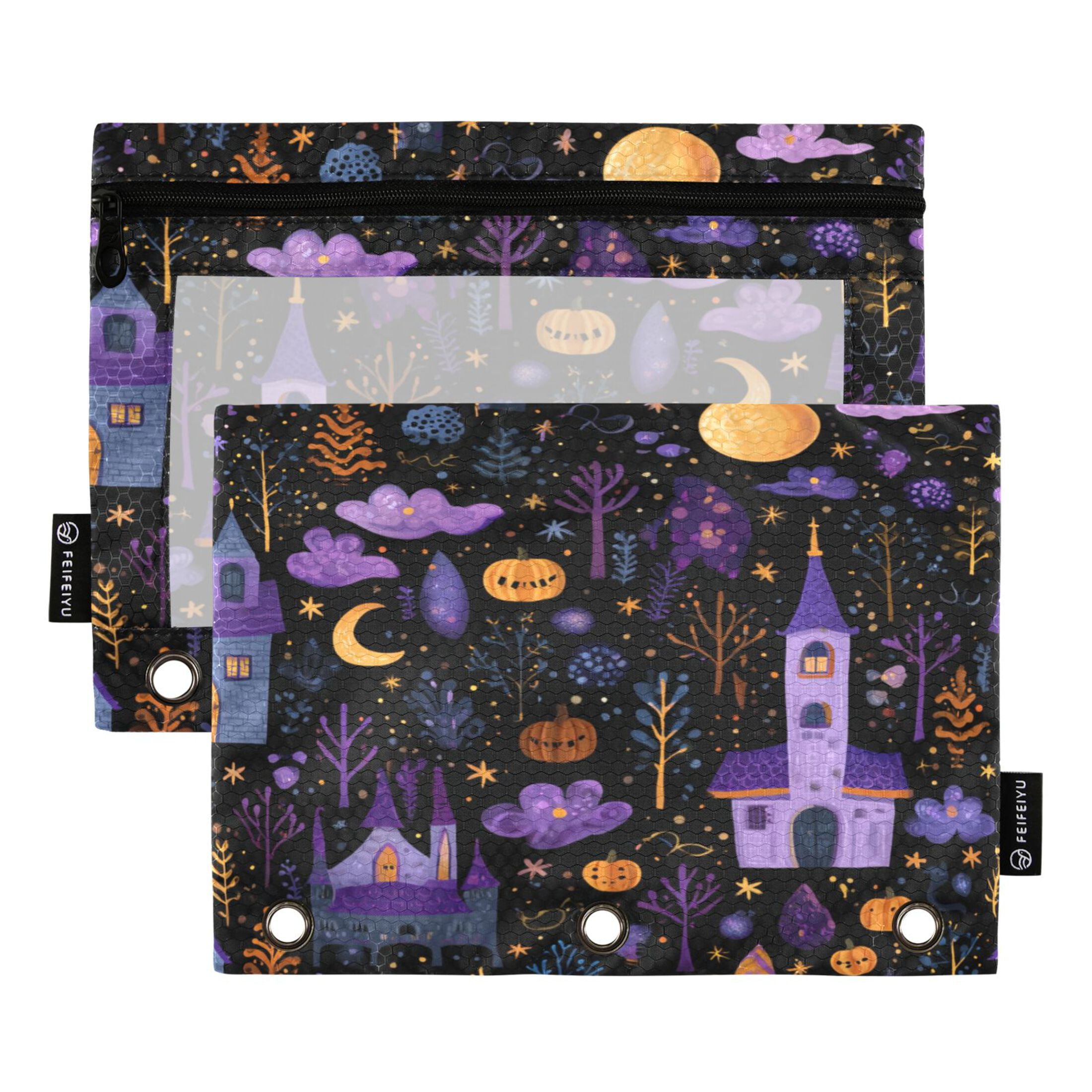 2 Pieces Pencil Bag Binder Pouches 3-Ring Page Turning Folder Pencil ...