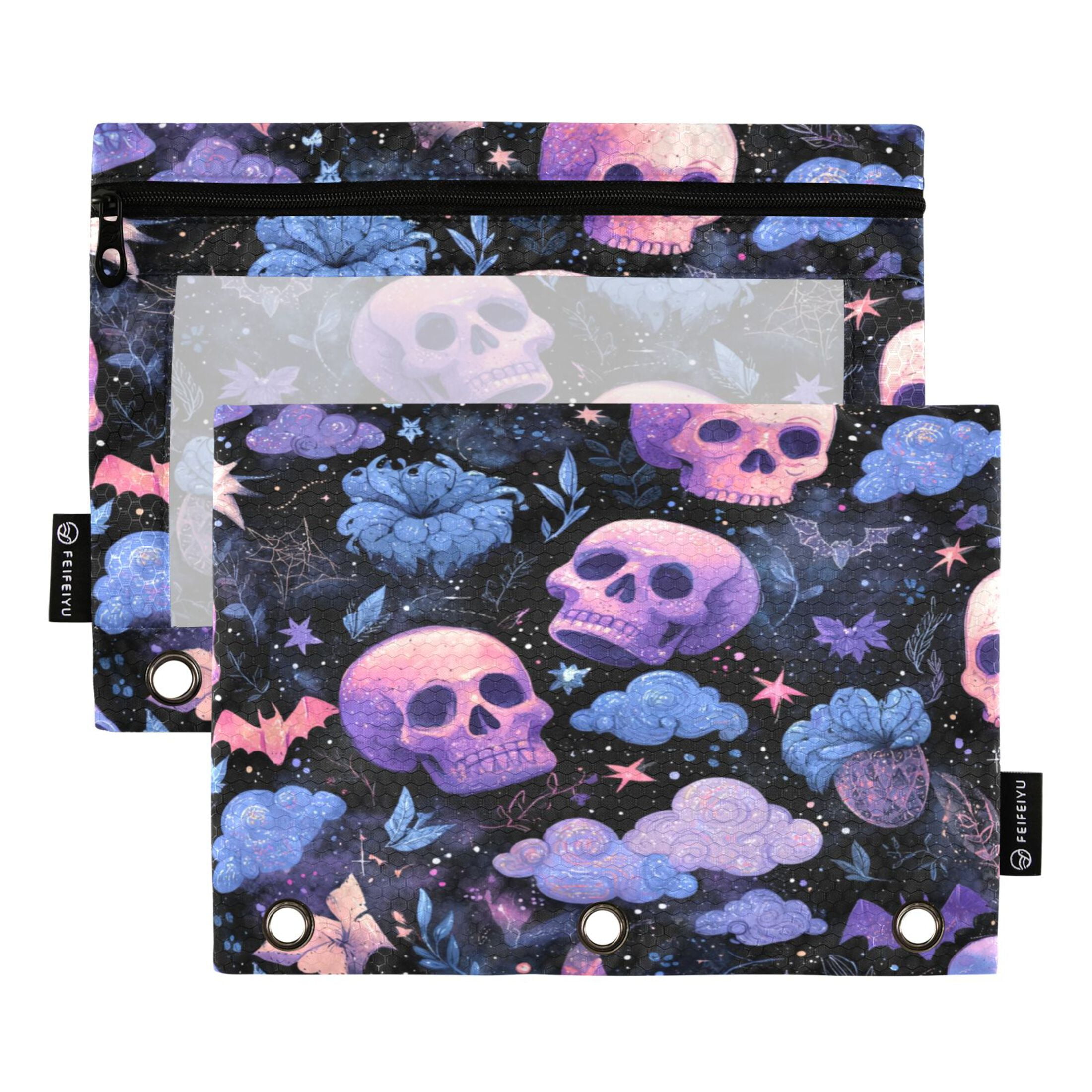 2 Pieces Pencil Bag Binder Pouches 3-Ring Page Turning Folder Pencil ...