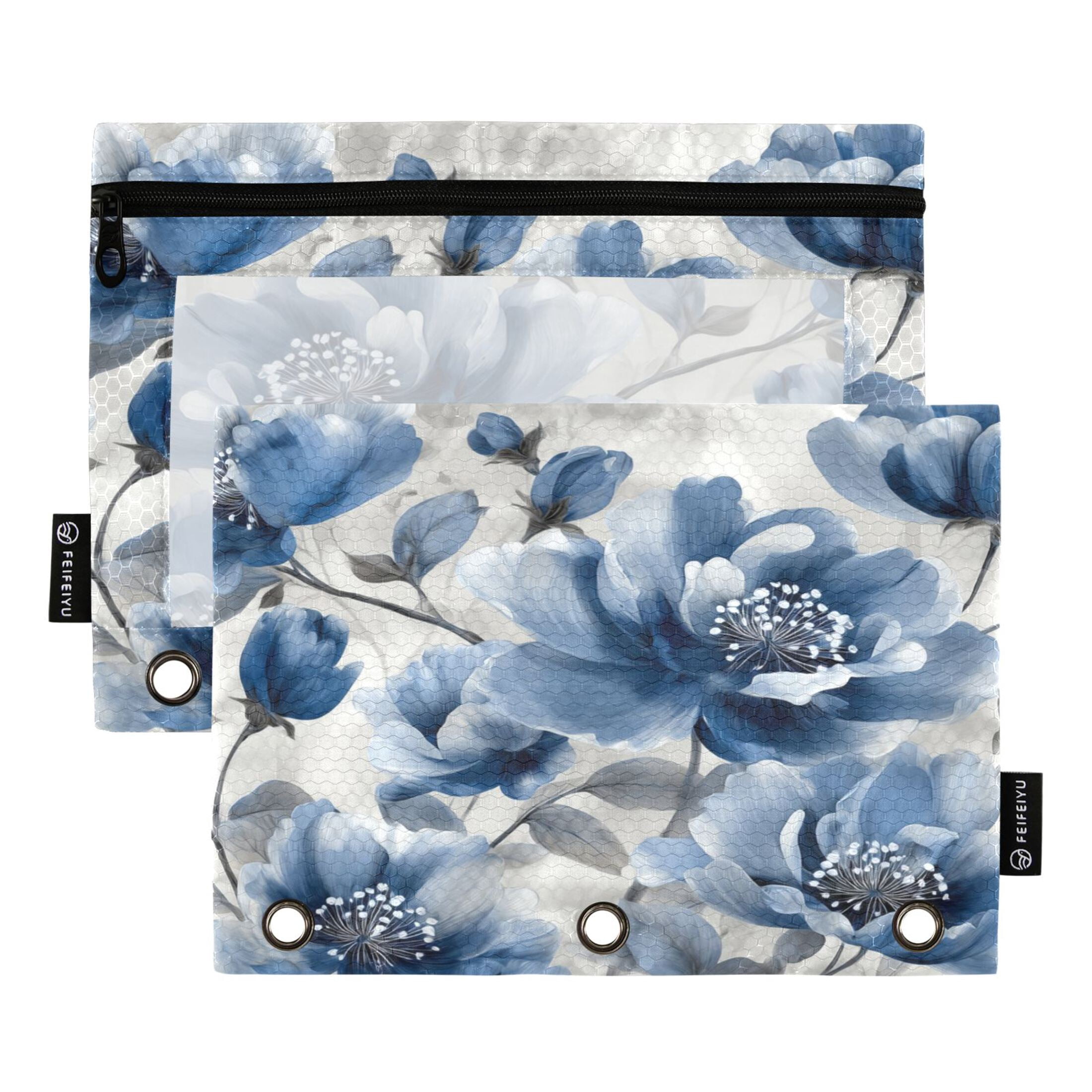 2 Pieces Pencil Bag Binder Pouches 3-Ring Page Turning Folder Pencil ...