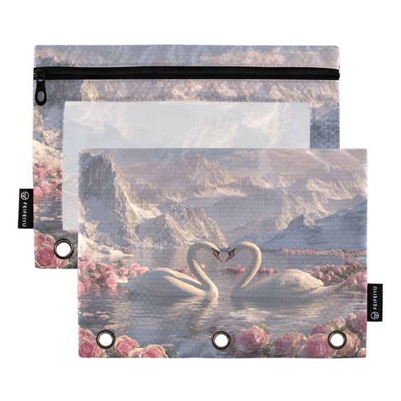 2 Pieces Pencil Bag Binder Pouches 3-Ring Page Turning Folder Pencil ...