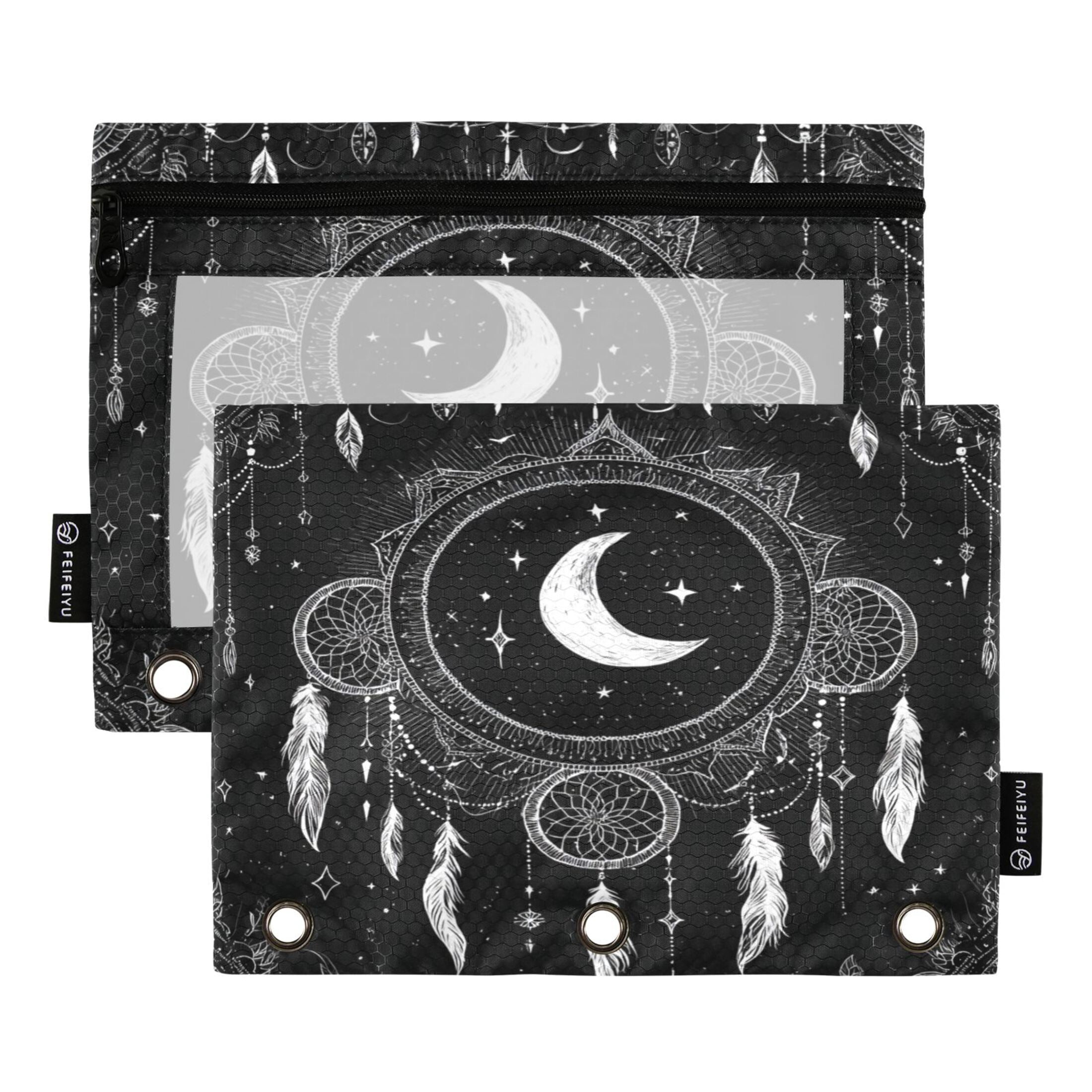2 Pieces Pencil Bag Binder Pouches 3-Ring Page Turning Folder Pencil ...