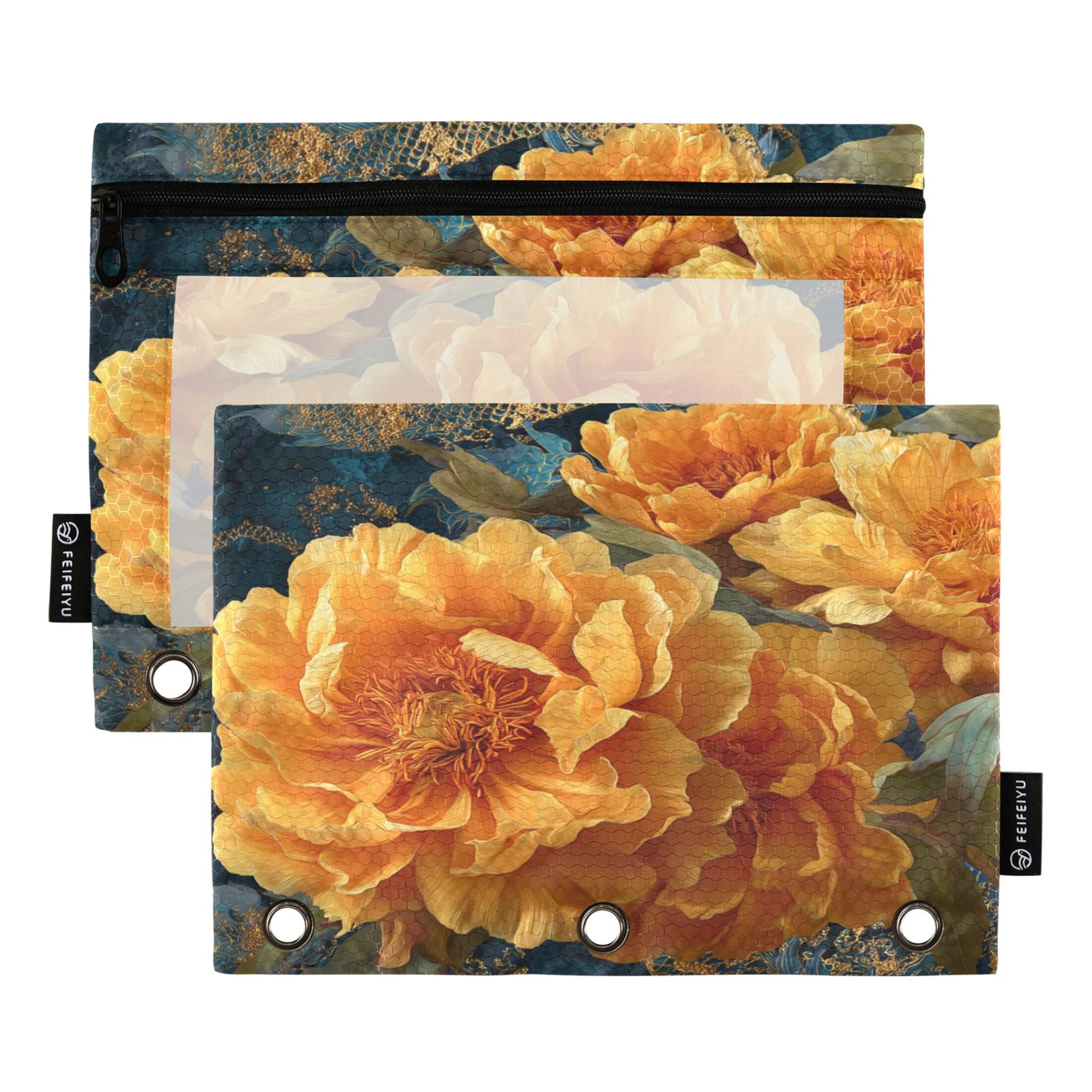 2 Pieces Pencil Bag Binder Pouches 3-Ring Page Turning Folder Pencil ...
