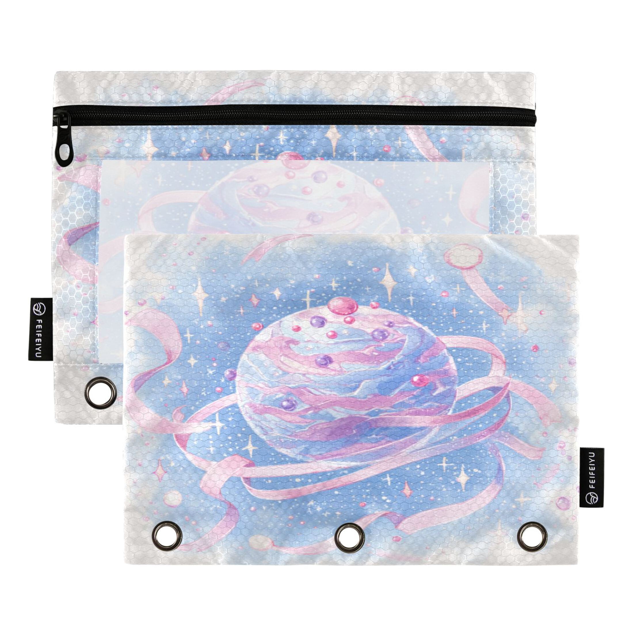 2 Pieces Pencil Bag Binder Pouches 3-Ring Page Turning Folder Pencil ...