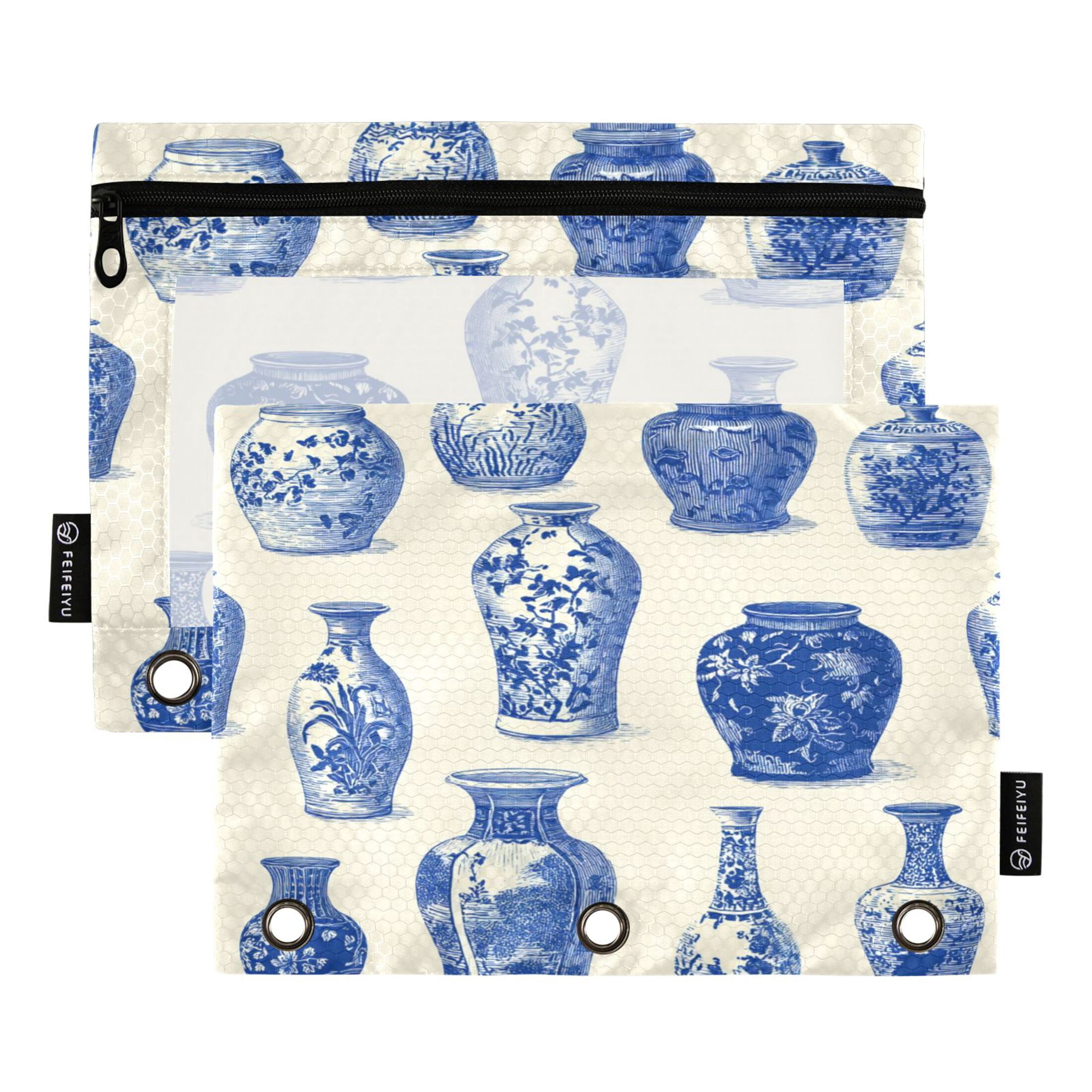 2 Pieces Pencil Bag Binder Pouches 3-Ring Page Turning Folder Pencil ...
