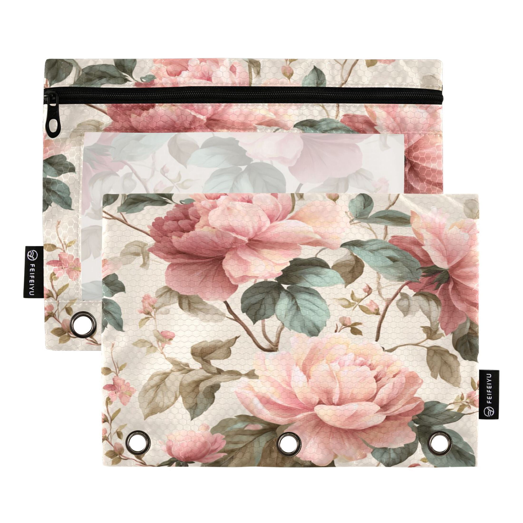 2 Pieces Pencil Bag Binder Pouches 3-Ring Page Turning Folder Pencil ...