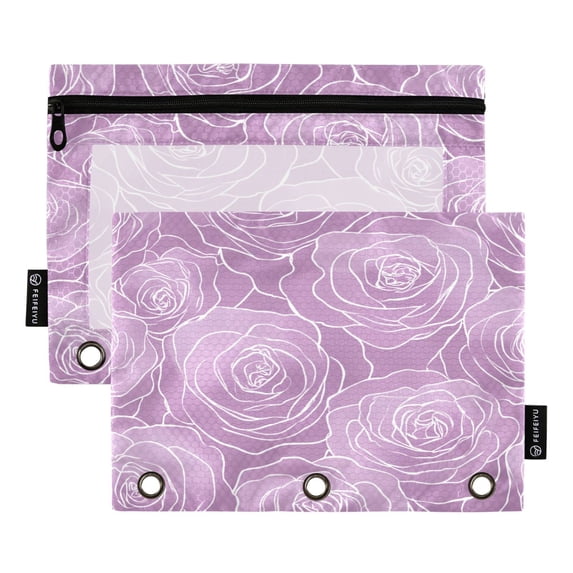 2 Pieces Pencil Bag Binder Pouches 3-Ring Page Turning Folder Pencil ...