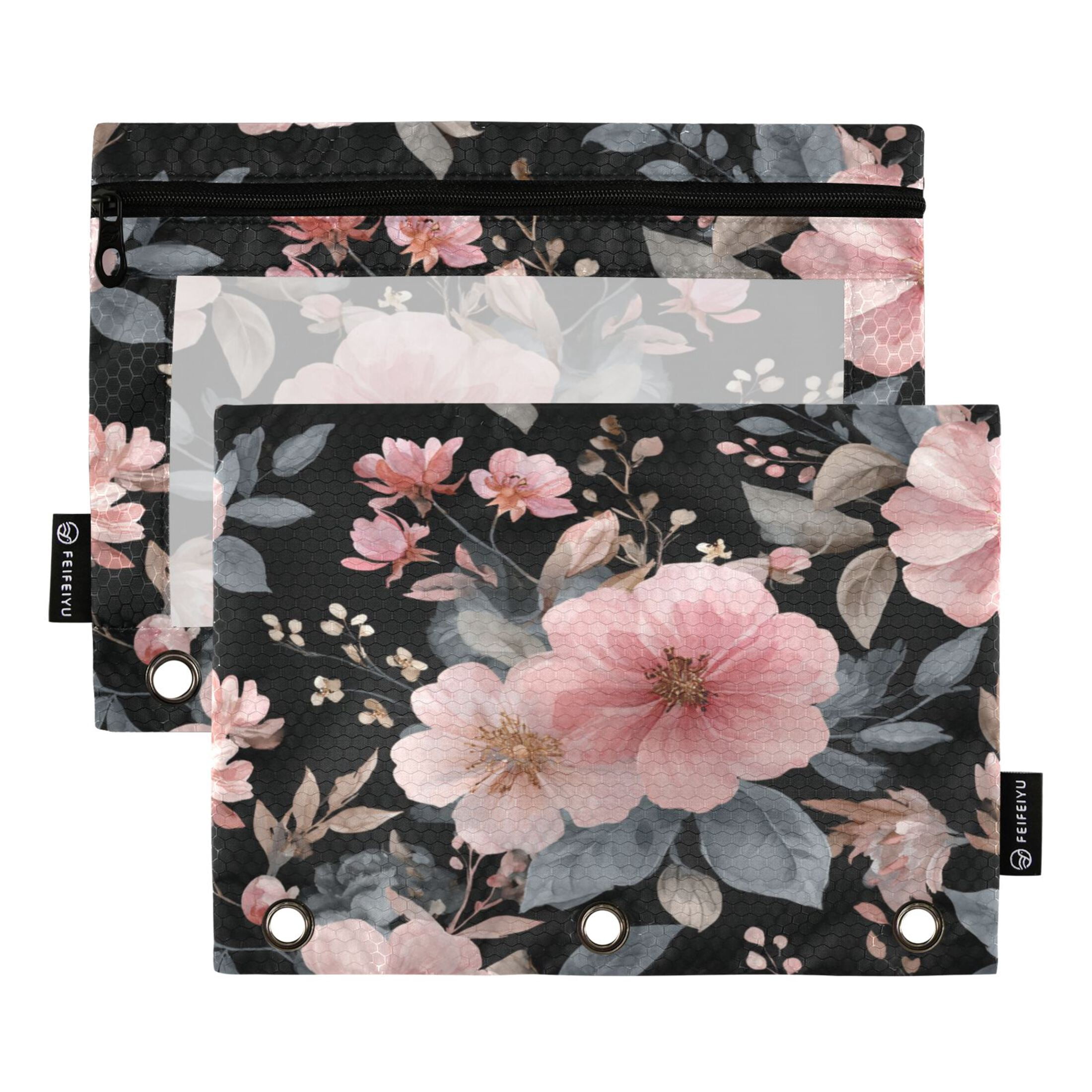 2 Pieces Pencil Bag Binder Pouches 3-Ring Page Turning Folder Pencil ...