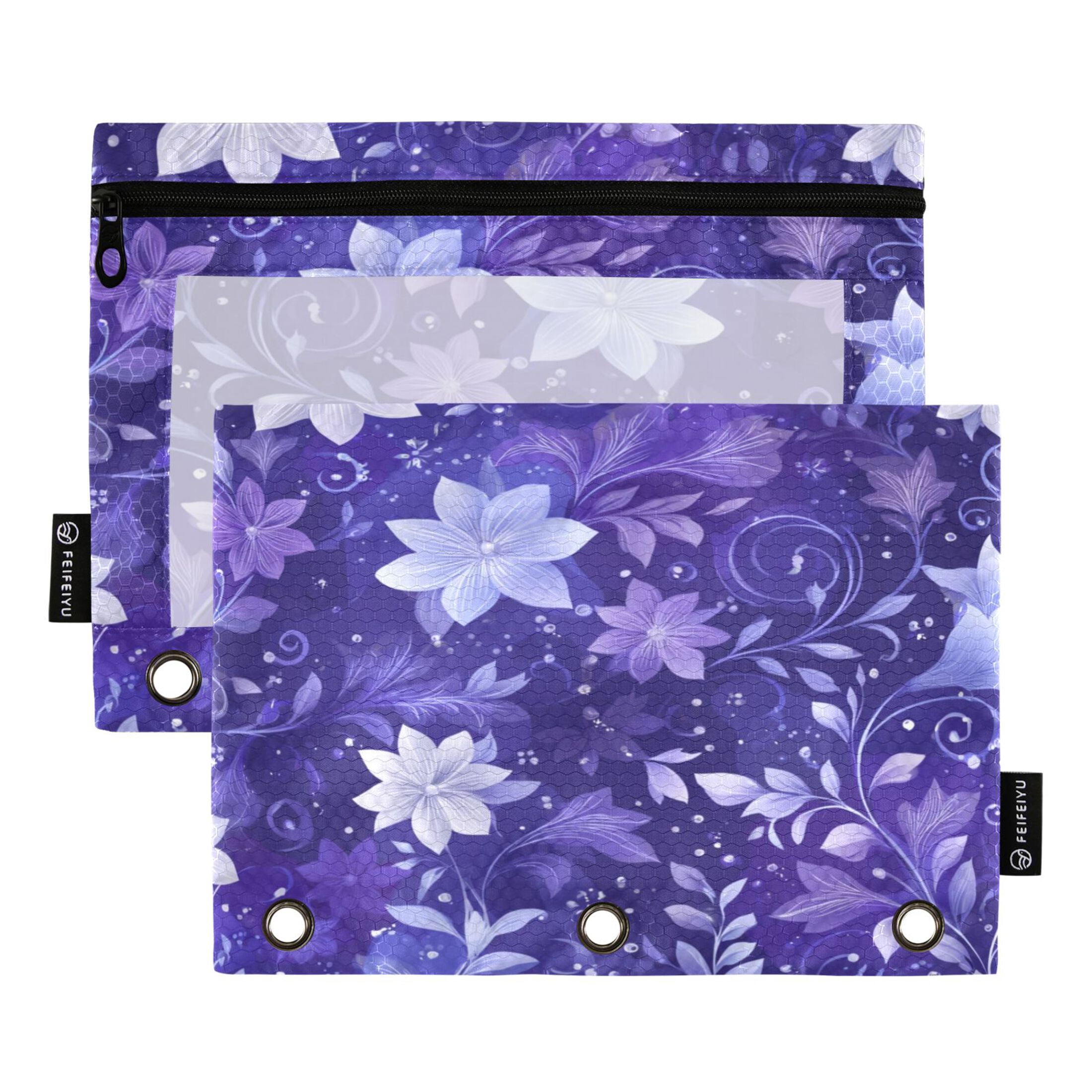 2 Pieces Pencil Bag Binder Pouches 3-Ring Page Turning Folder Pencil ...