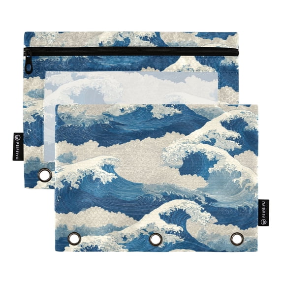 2 Pieces Pencil Bag Binder Pouches 3-Ring Page Turning Folder Pencil ...