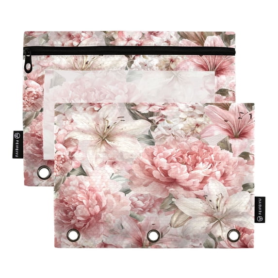 2 Pieces Pencil Bag Binder Pouches 3-Ring Page Turning Folder Pencil ...