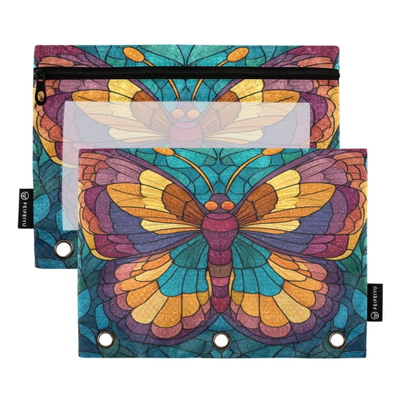 2 Pieces Pencil Bag Binder Pouches 3-Ring Page Turning Folder Pencil ...