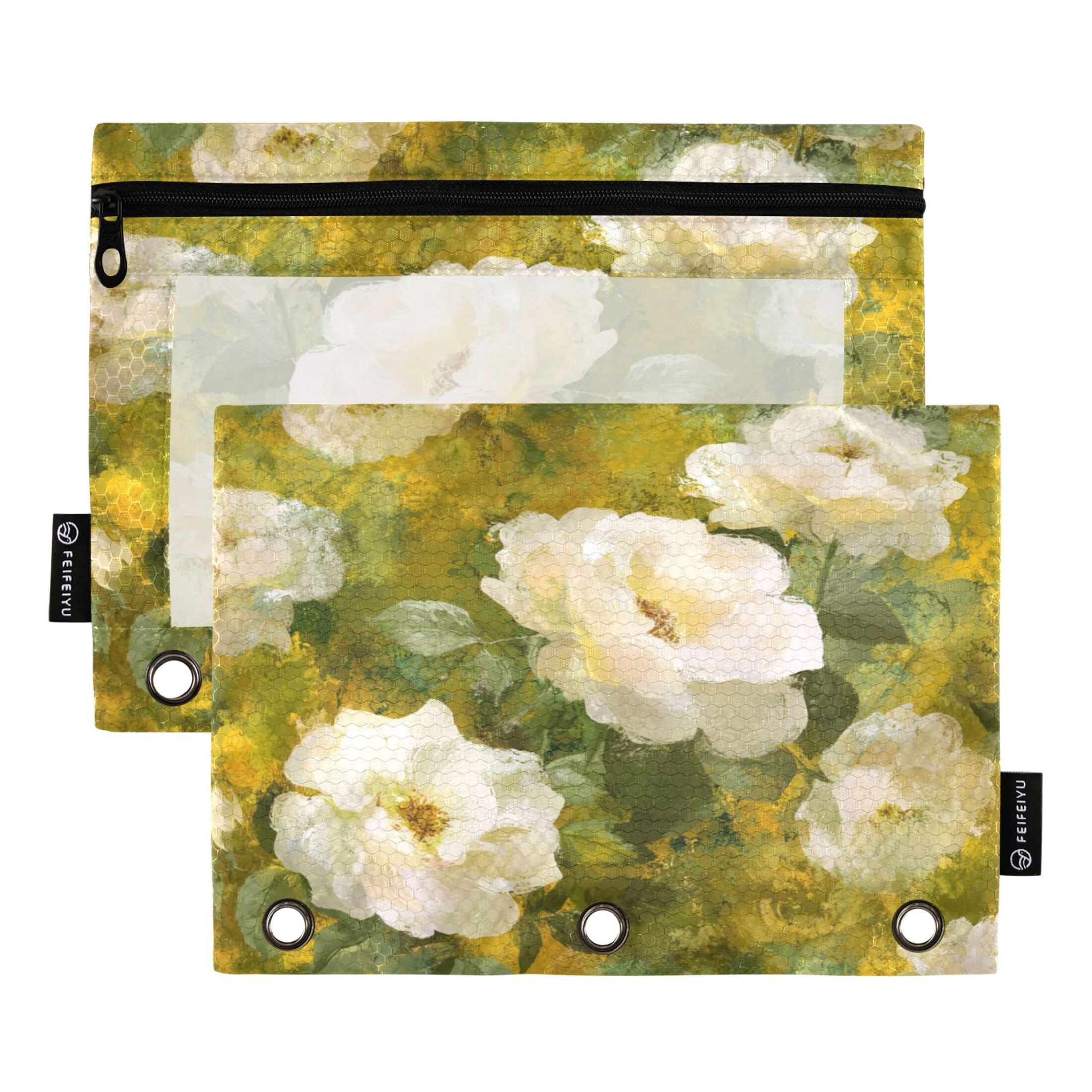 2 Pieces Pencil Bag Binder Pouches 3-Ring Page Turning Folder Pencil ...