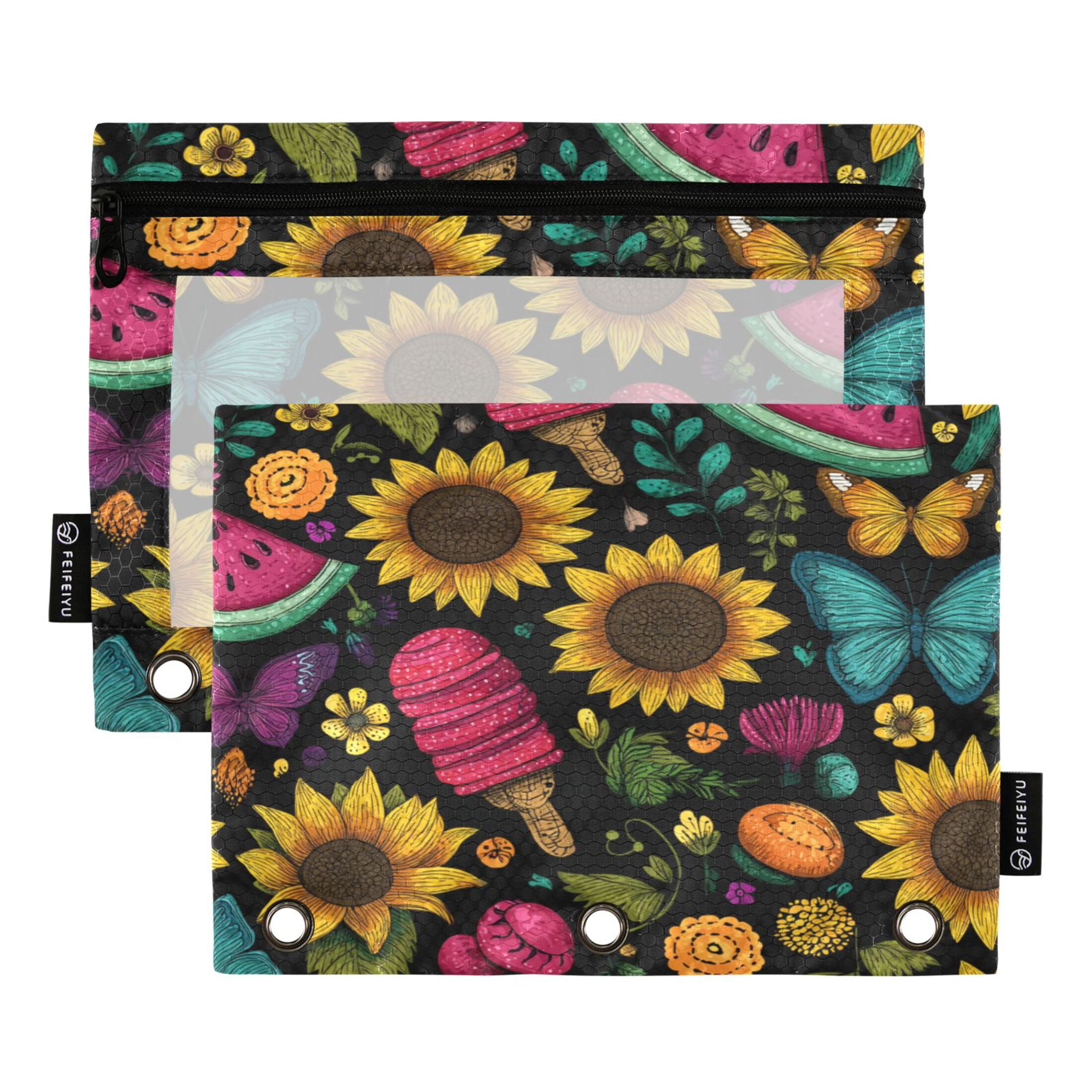 2 Pieces Pencil Bag Binder Pouches 3-Ring Page Turning Folder Pencil ...