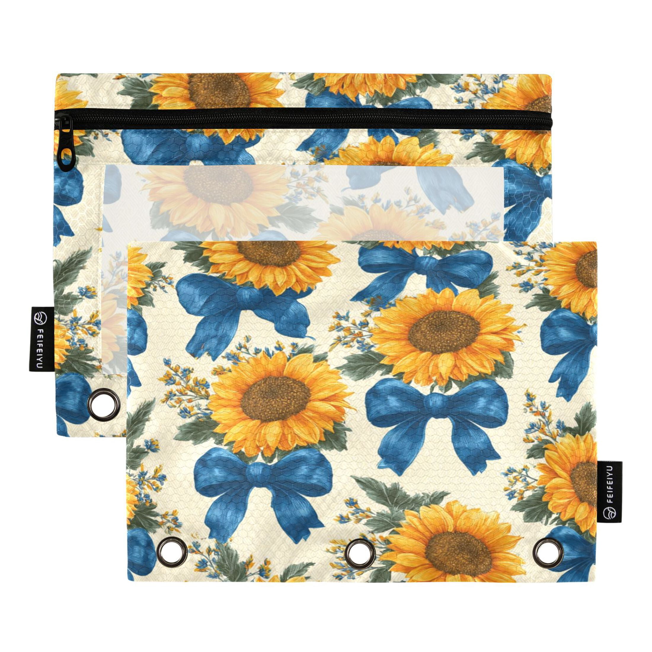 2 Pieces Pencil Bag Binder Pouches 3-Ring Page Turning Folder Pencil ...