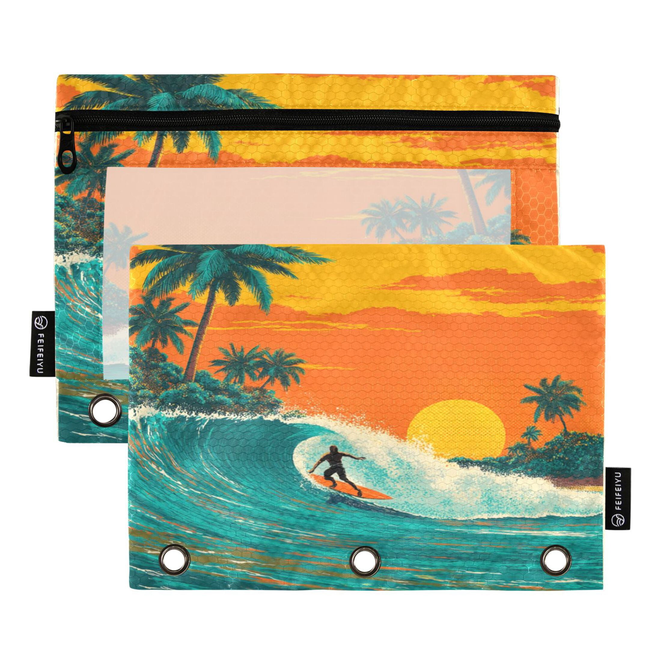 2 Pieces Pencil Bag Binder Pouches 3-Ring Page Turning Folder Pencil ...