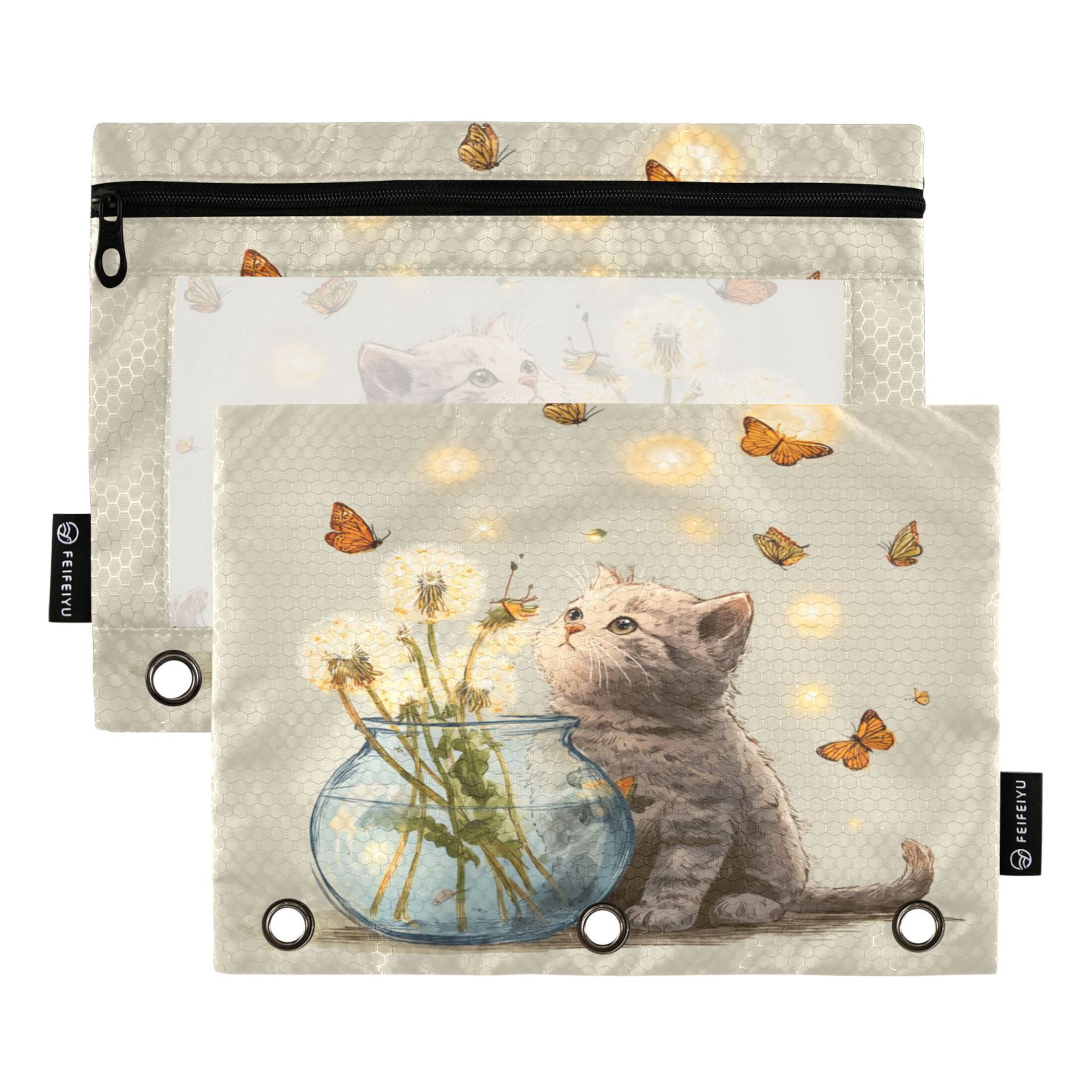 2 Pieces Pencil Bag Binder Pouches 3-Ring Page Turning Folder Pencil ...