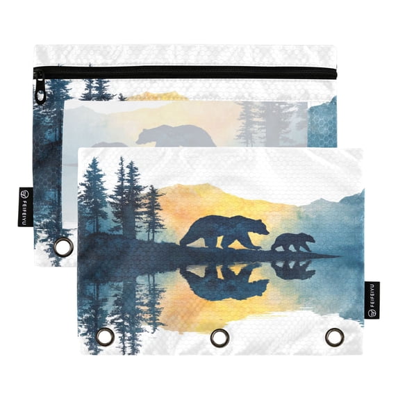 2 Pieces Pencil Bag Binder Pouches 3-Ring Page Turning Folder Pencil ...