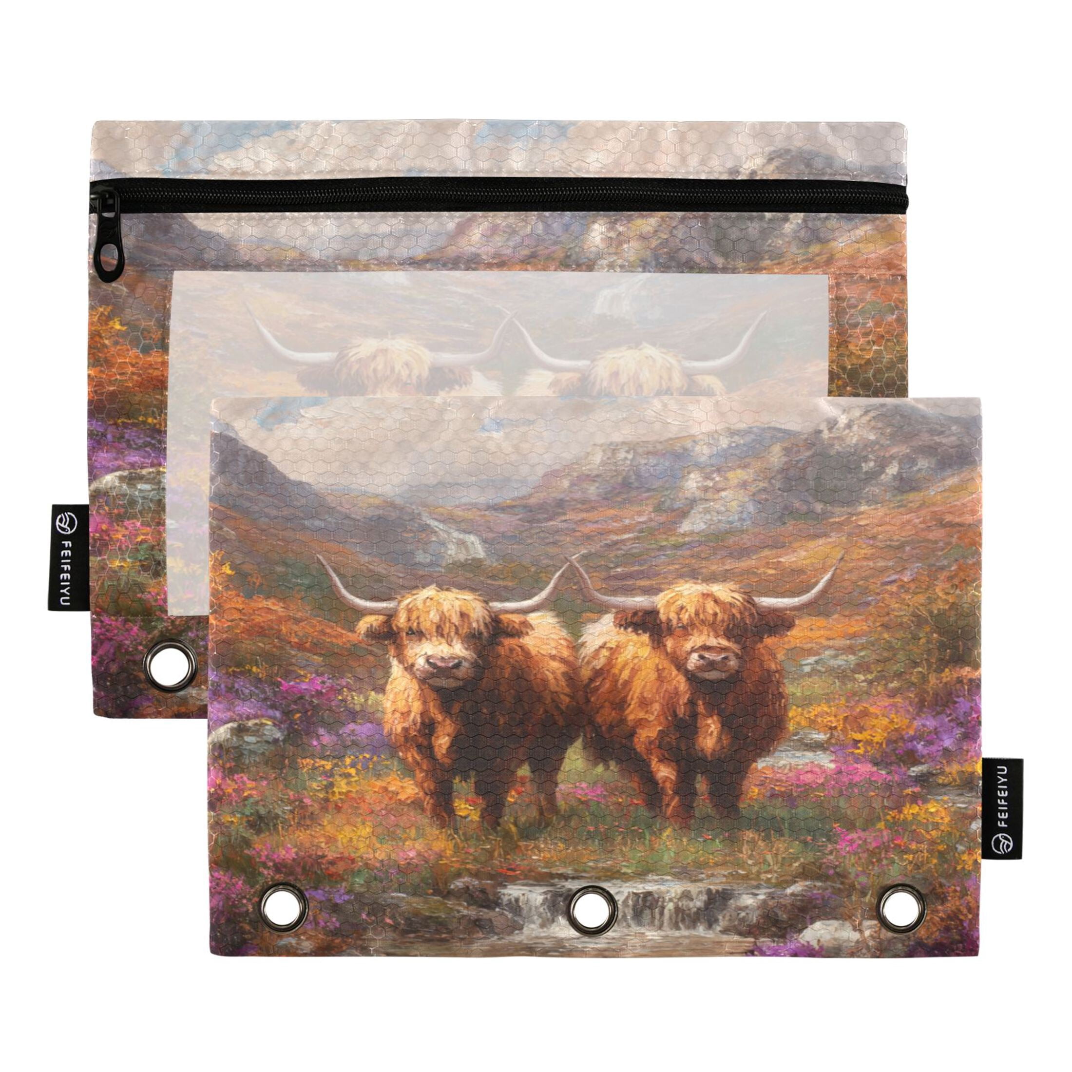 2 Pieces Pencil Bag Binder Pouches 3-Ring Page Turning Folder Pencil ...