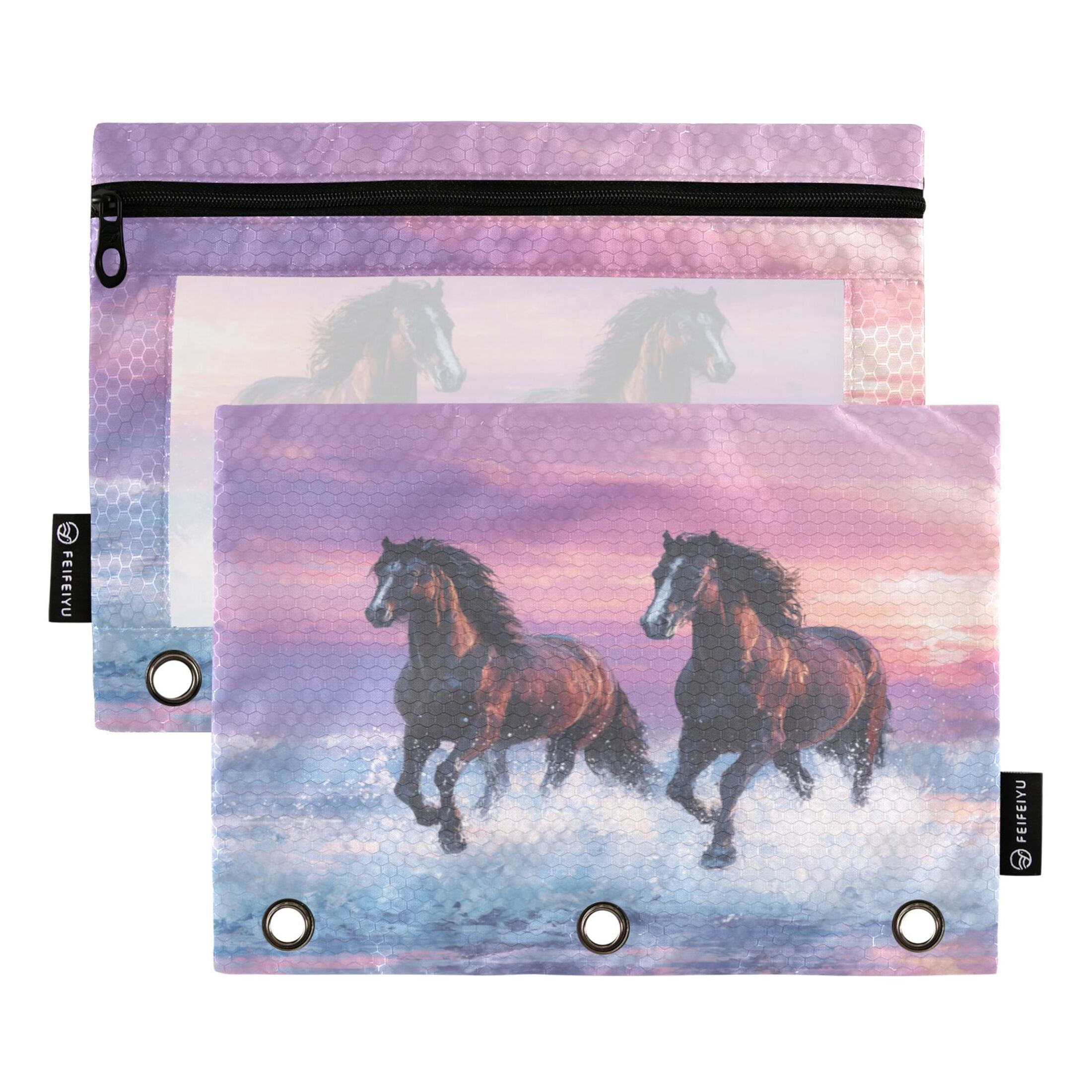 2 Pieces Pencil Bag Binder Pouches 3-Ring Page Turning Folder Pencil ...