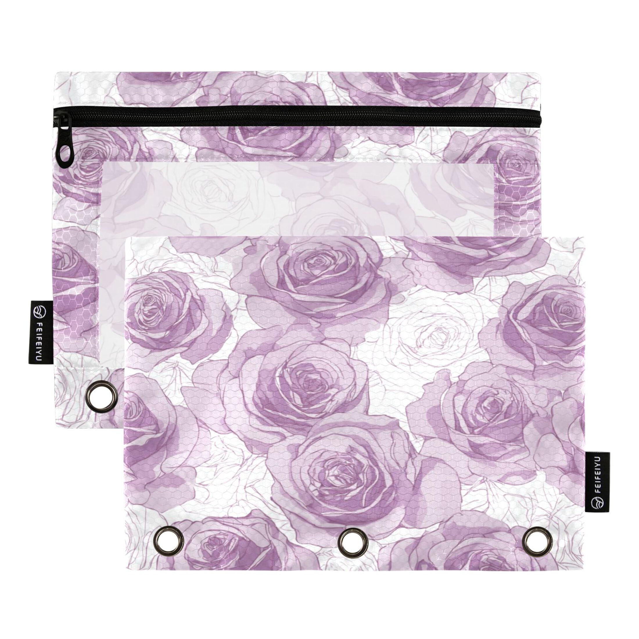 2 Pieces Pencil Bag Binder Pouches 3-Ring Page Turning Folder Pencil ...