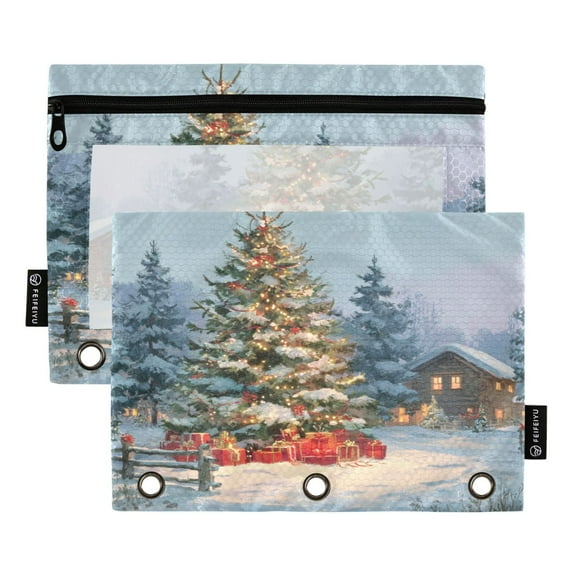 2 Pieces Pencil Bag Binder Pouches 3-Ring Page Turning Folder Pencil ...