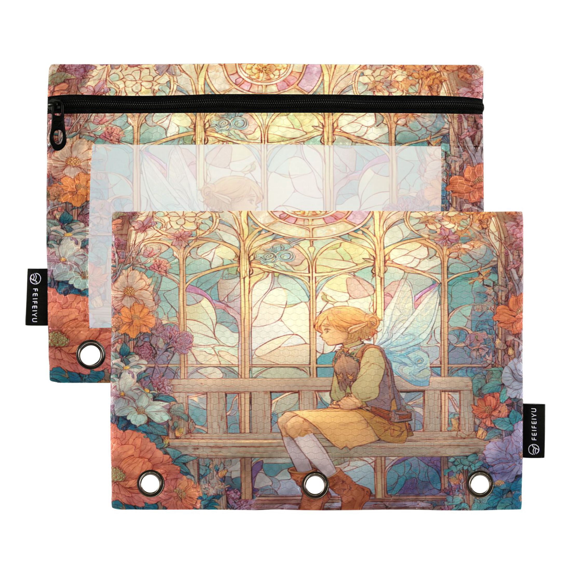 2 Pieces Pencil Bag Binder Pouches 3-Ring Page Turning Folder Pencil ...