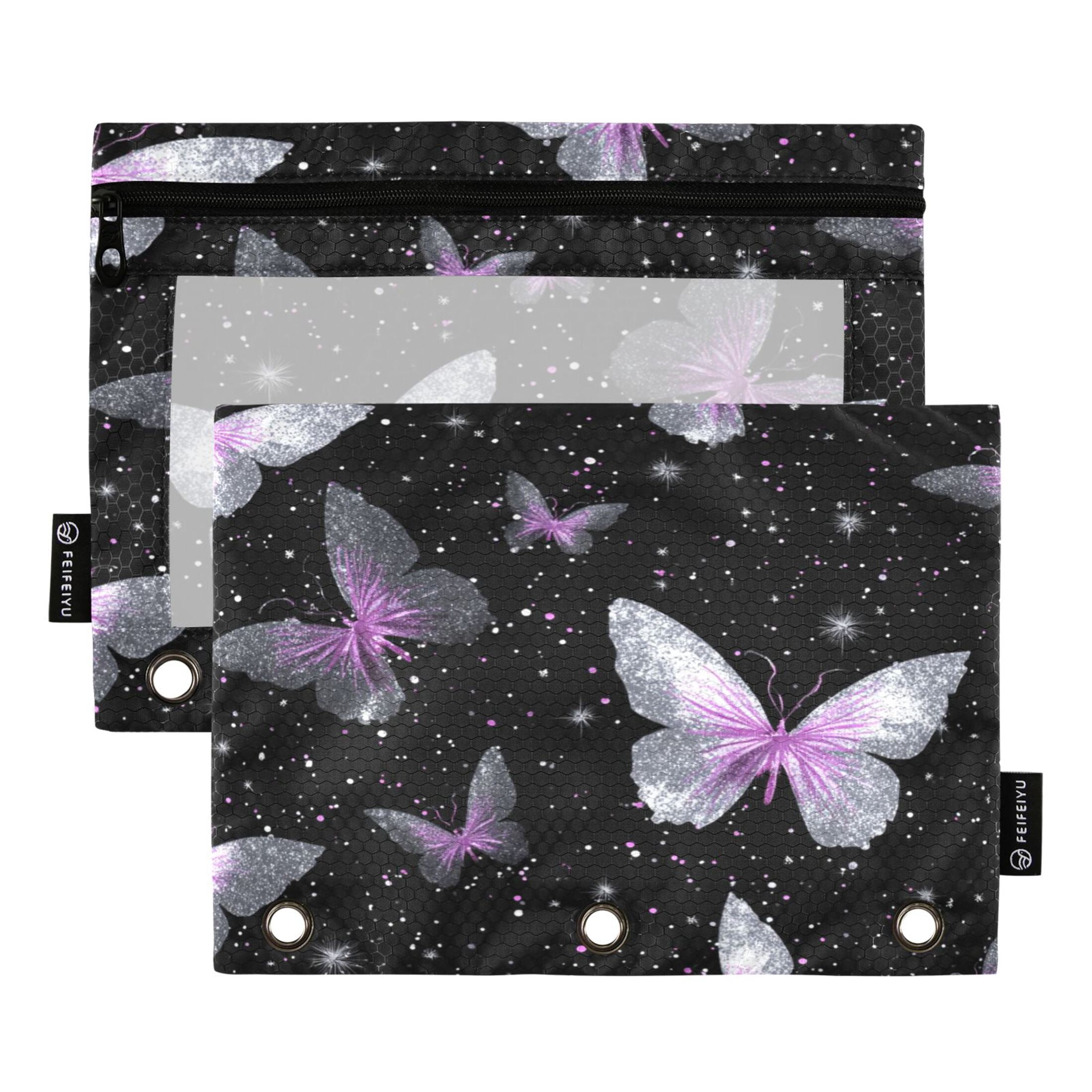 2 Pieces Pencil Bag Binder Pouches 3-Ring Page Turning Folder Pencil ...