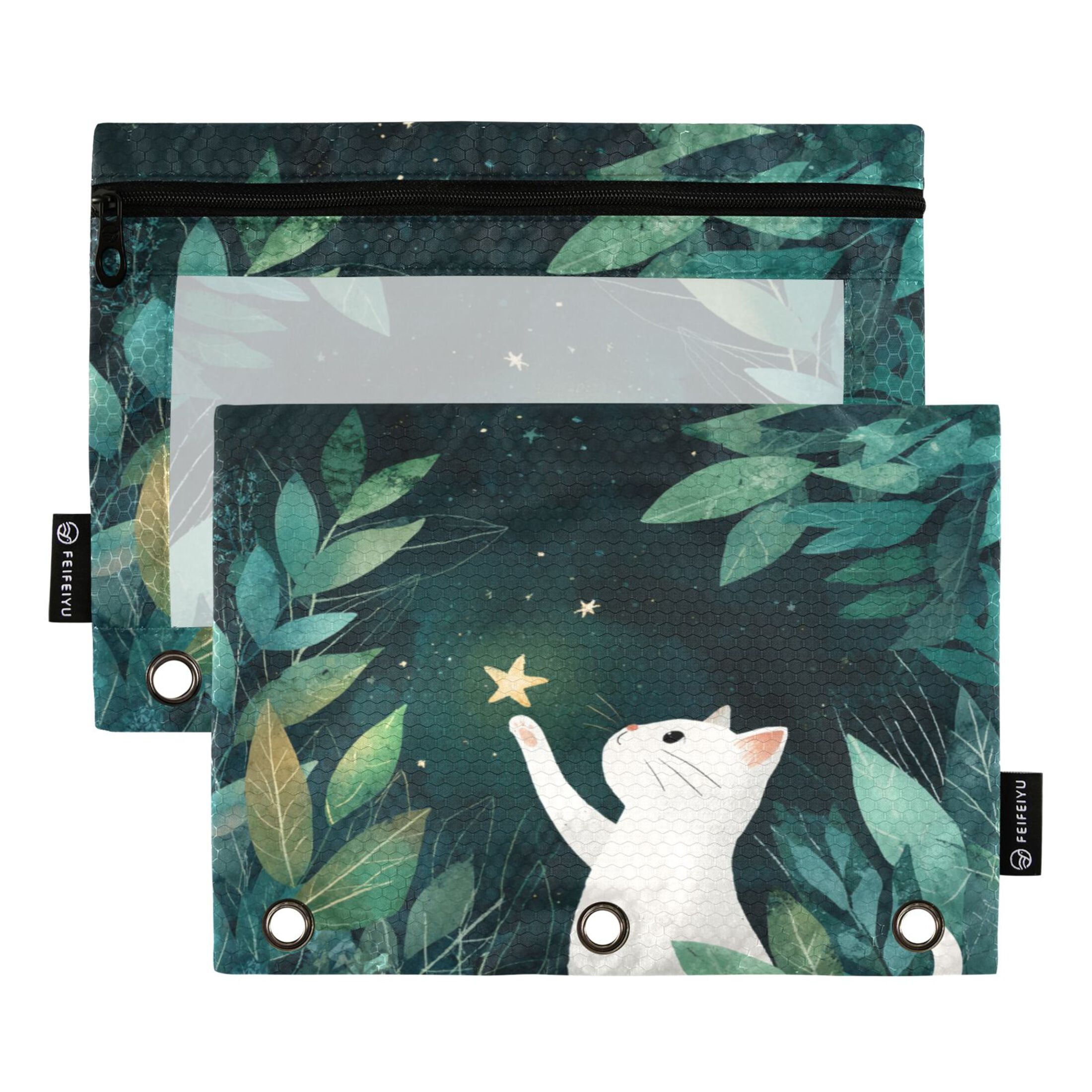 2 Pieces Pencil Bag Binder Pouches 3-Ring Page Turning Folder Pencil ...