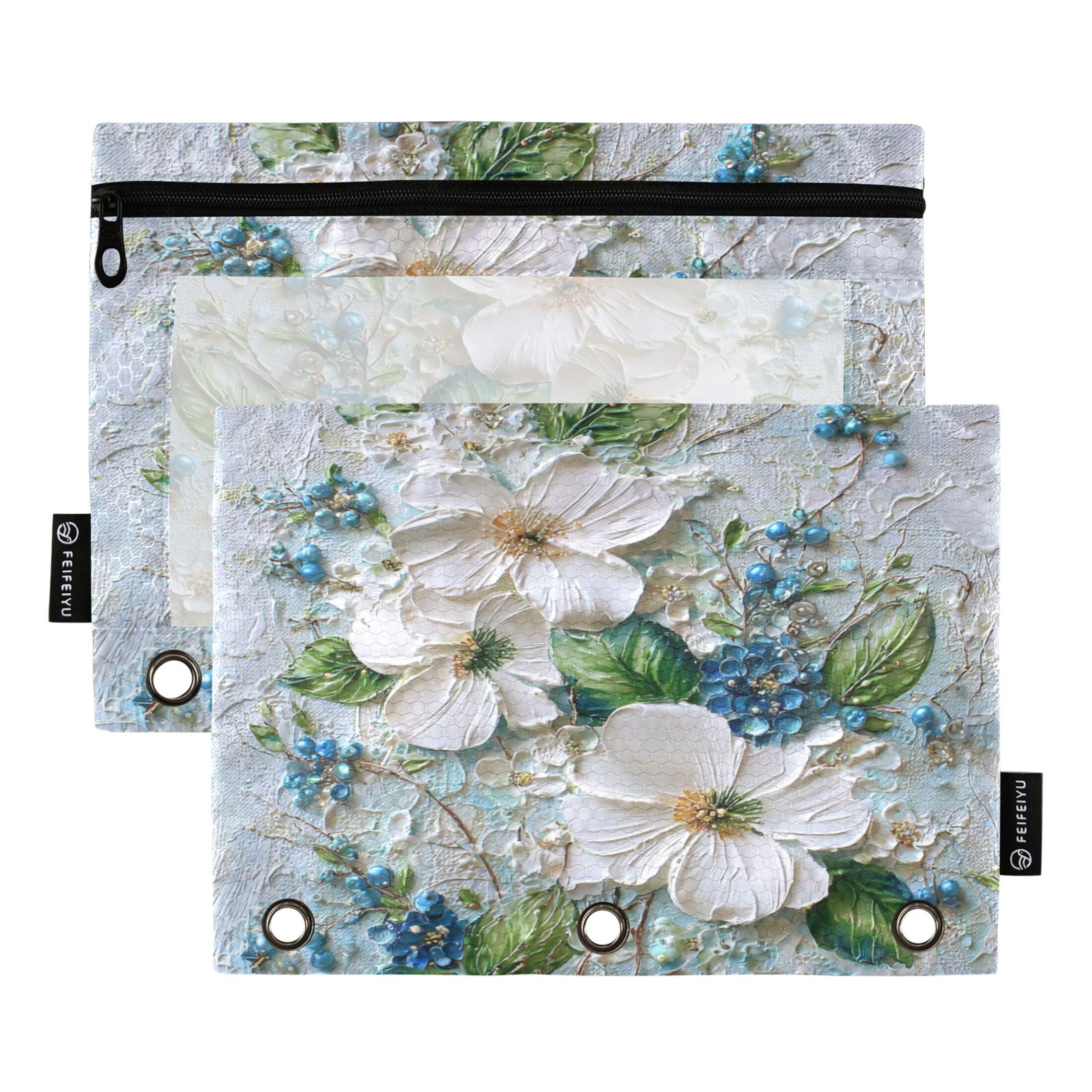 2 Pieces Pencil Bag Binder Pouches 3-Ring Page Turning Folder Pencil ...