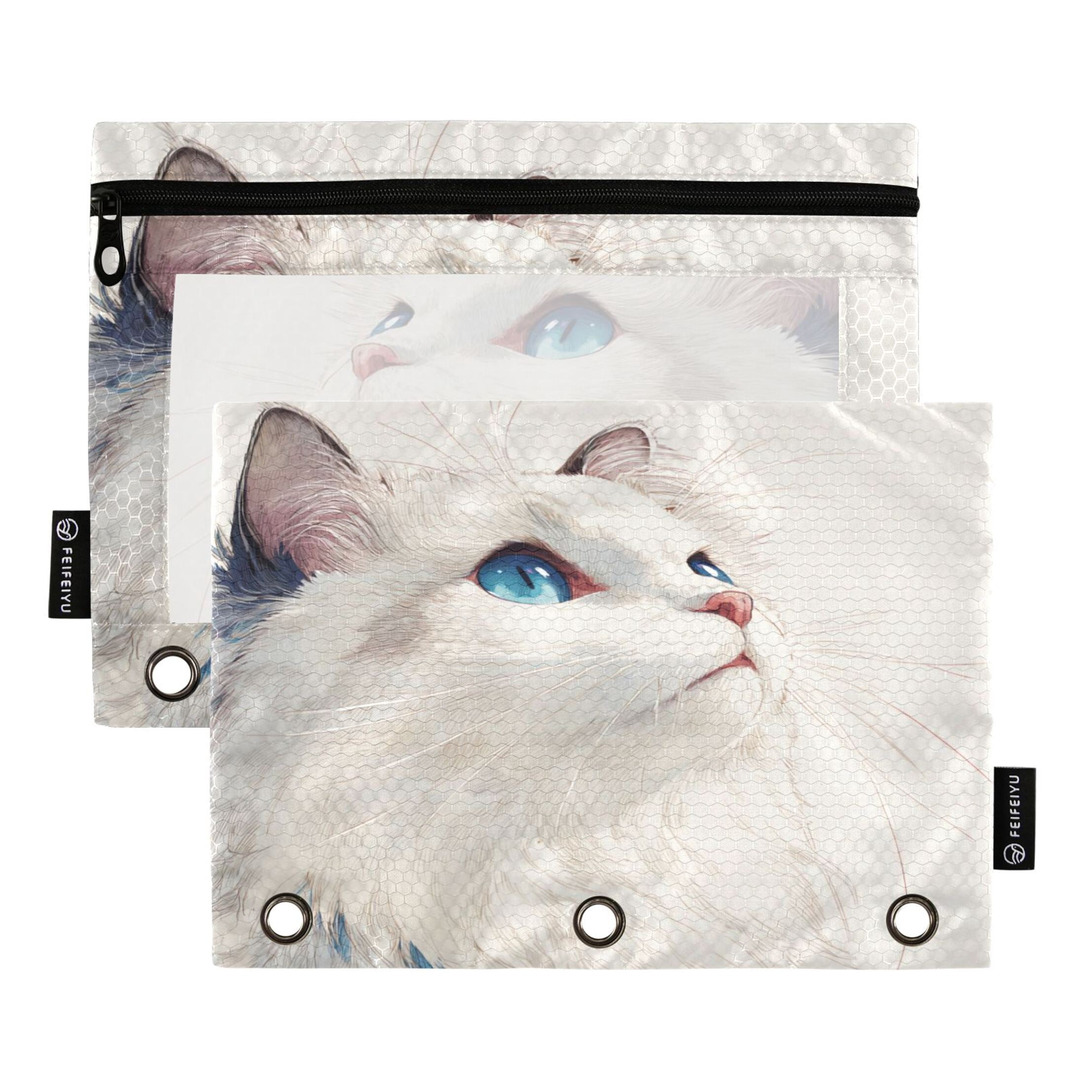2 Pieces Pencil Bag Binder Pouches 3-Ring Page Turning Folder Pencil ...