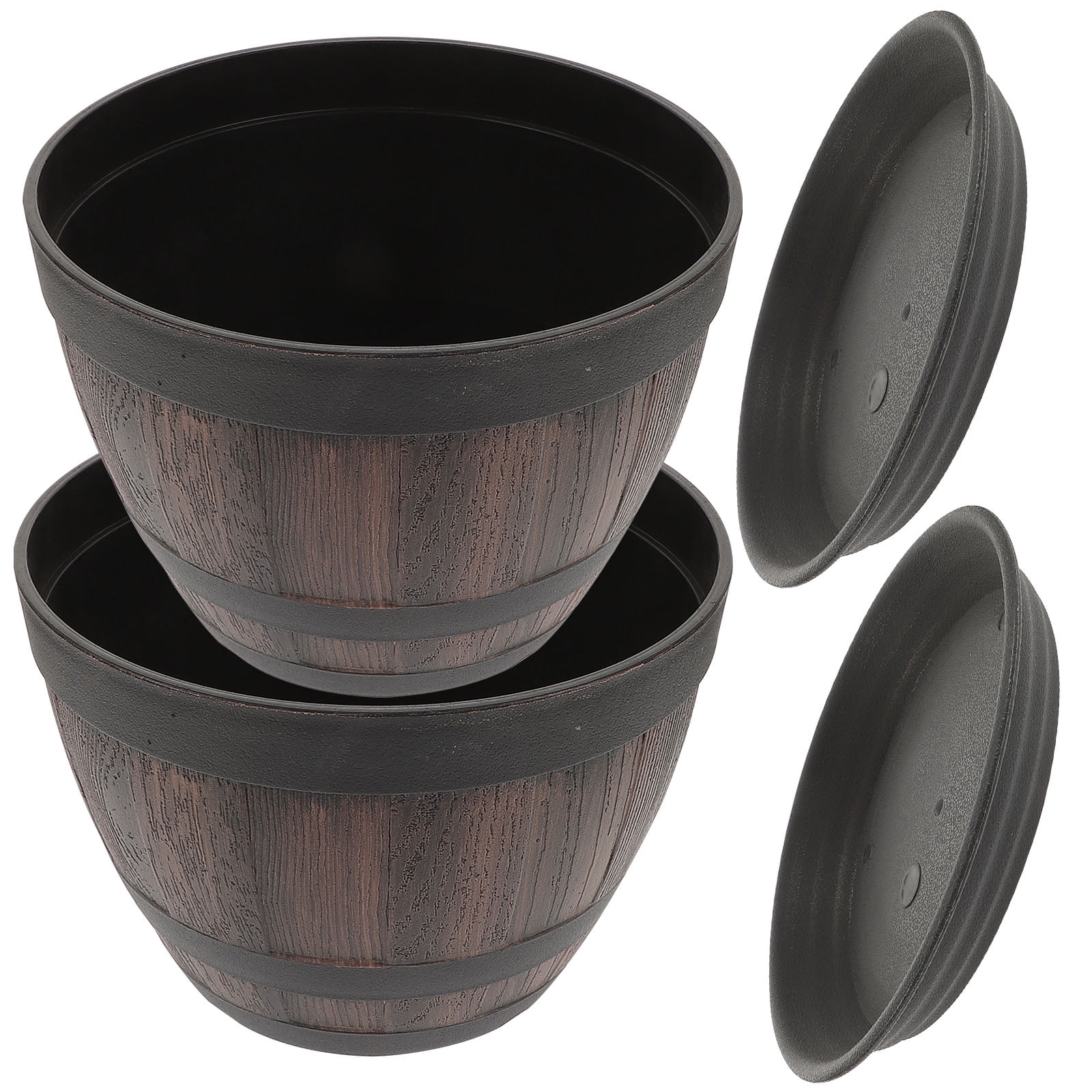 2 Pieces Planter Wall Imitation Barrel Flower Pot Safe Flowerpot Retro ...