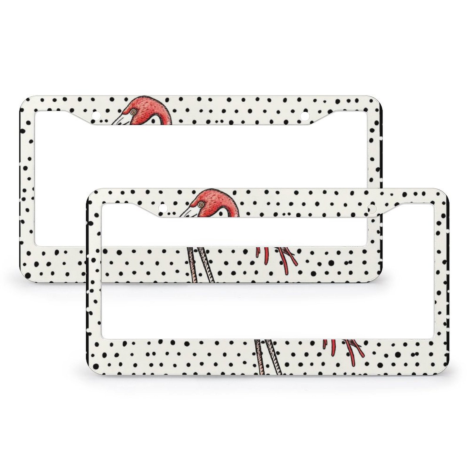 2 Pieces Polka Dot Reto Pink Watercolor Flamingo License Plate Frames ...