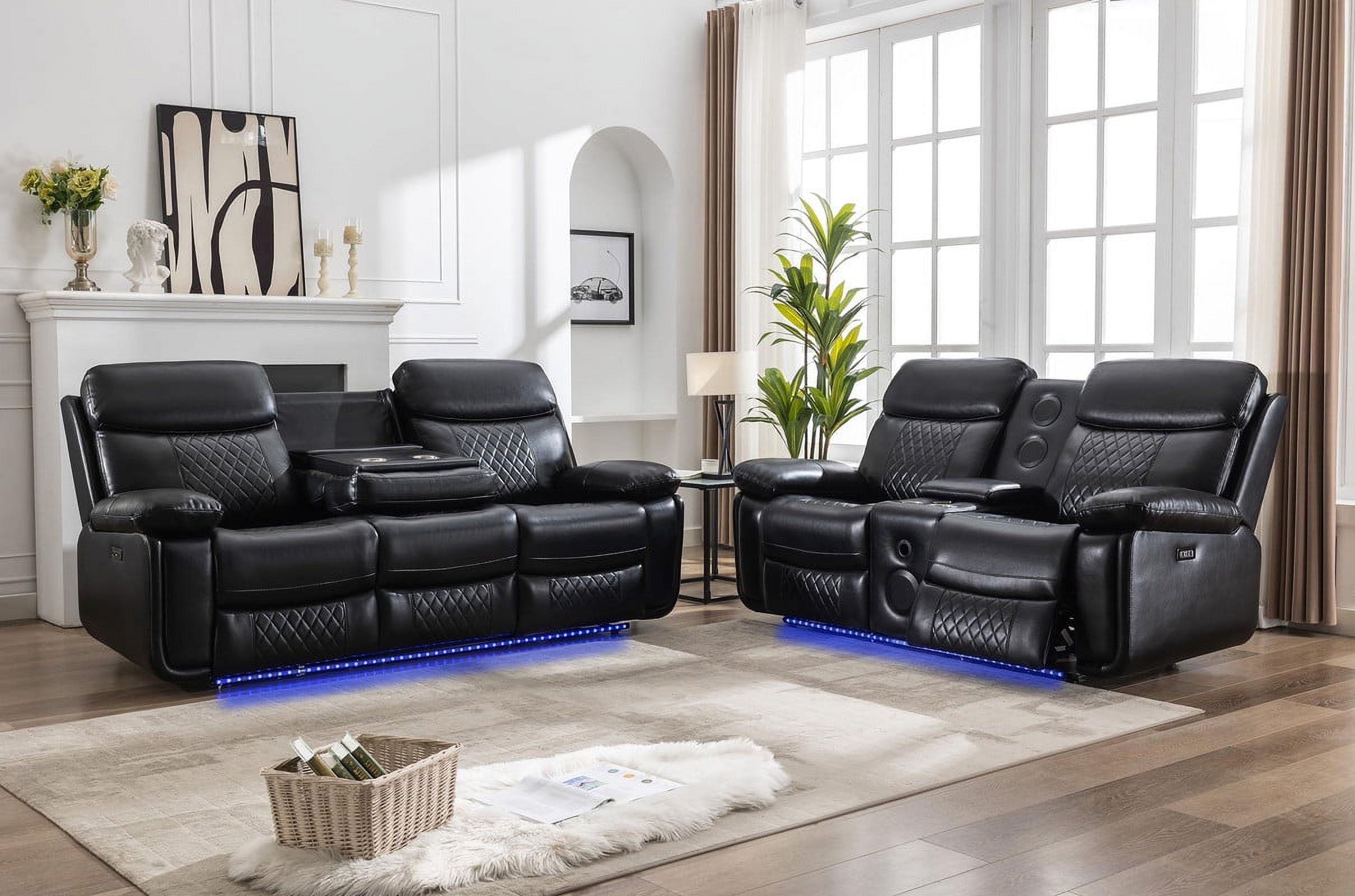 Power Recliner Chair Set, Black Faux Leather, 3 Seater Sofa, Loveseat ...