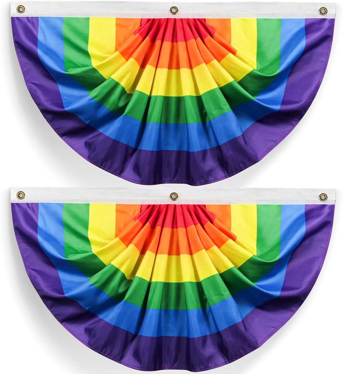2 Pieces Pride Pleated Fan Flag Rainbow Bunting 1.5x3 Ft Gay ...