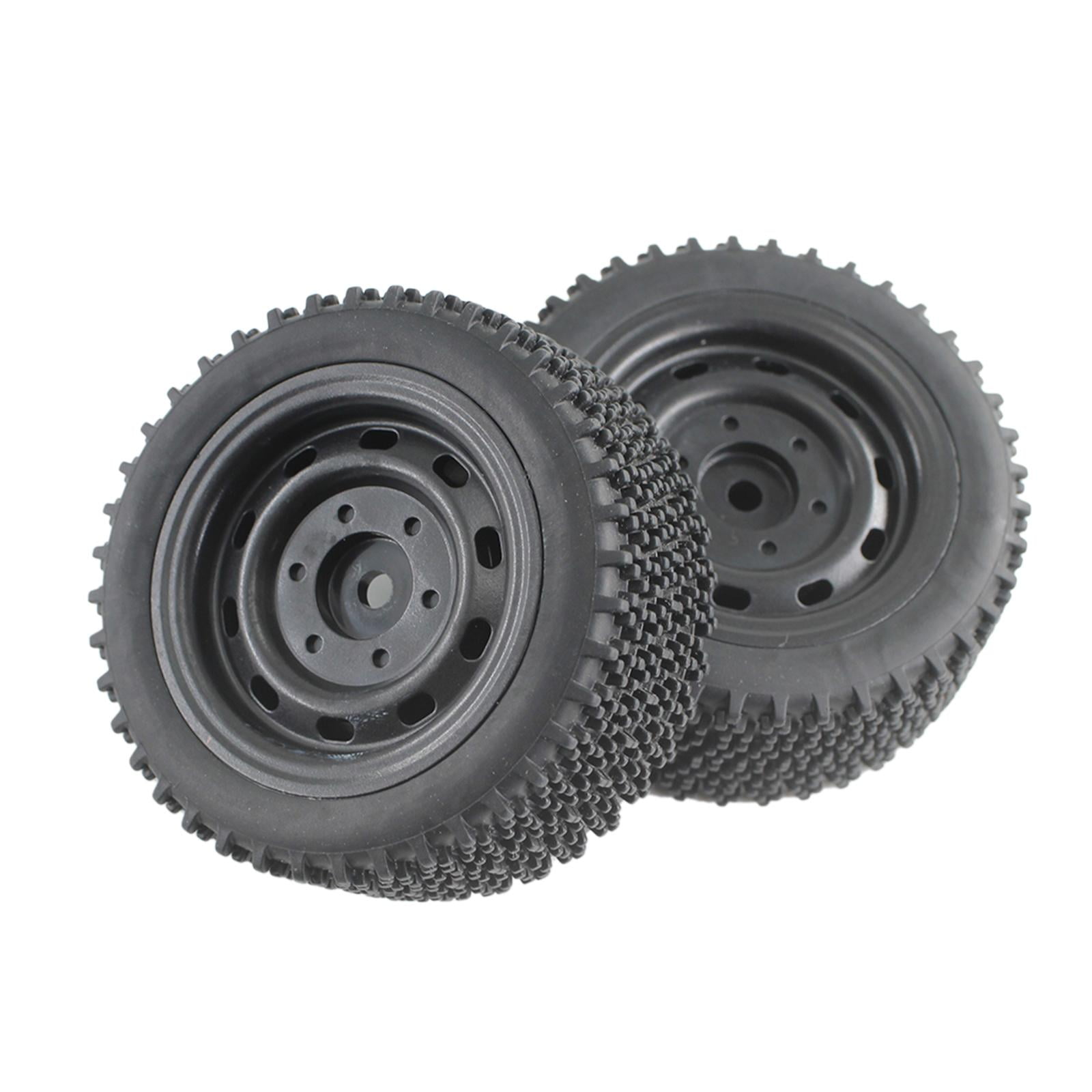 2 Pieces RC Wheels and Tires Set 1/16 Scale Rugged Rubber Replacement ...