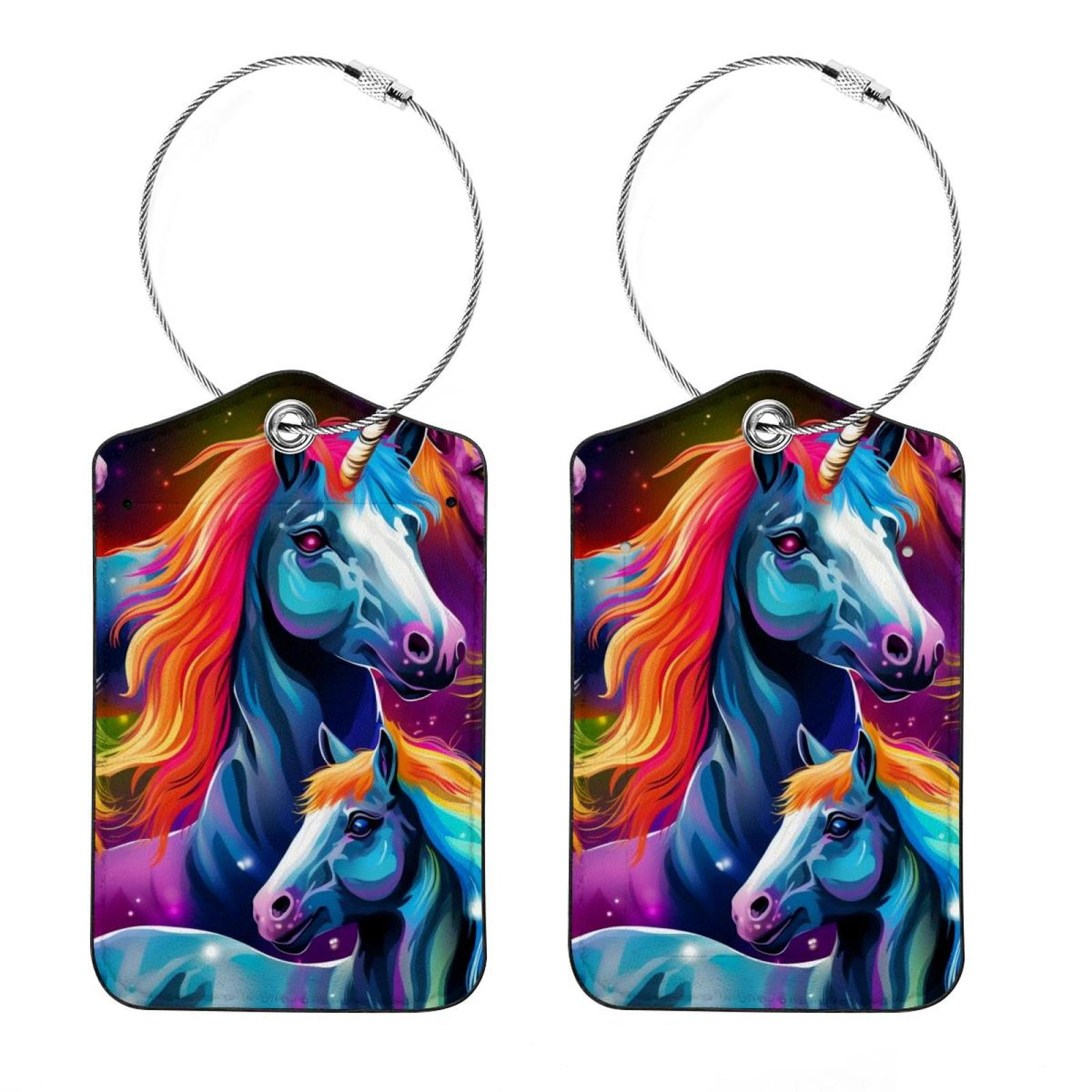 2 Pieces Rainbow Unicorn Luggage Tags, Privacy Cover ID Label with Loop ...