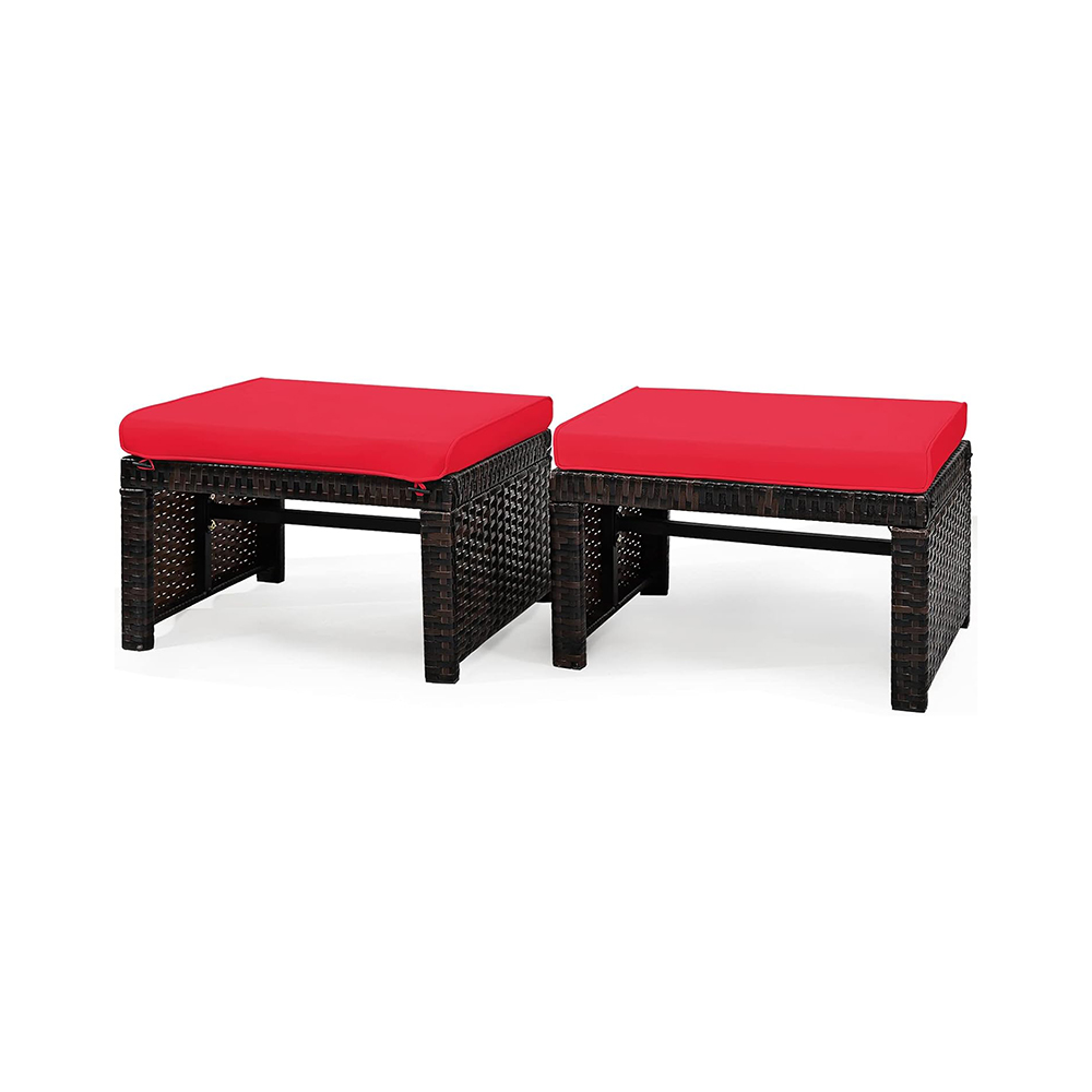 2 Pieces Rattan Ottomans, All Weather Footrest Seat, Compact Wicker ...