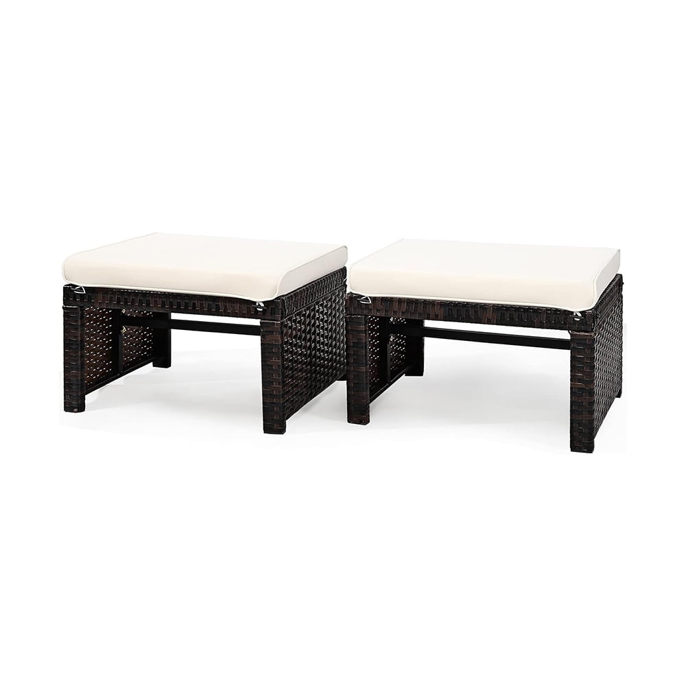 2 Pieces Rattan Ottomans, All Weather Footrest Seat, Compact Wicker ...