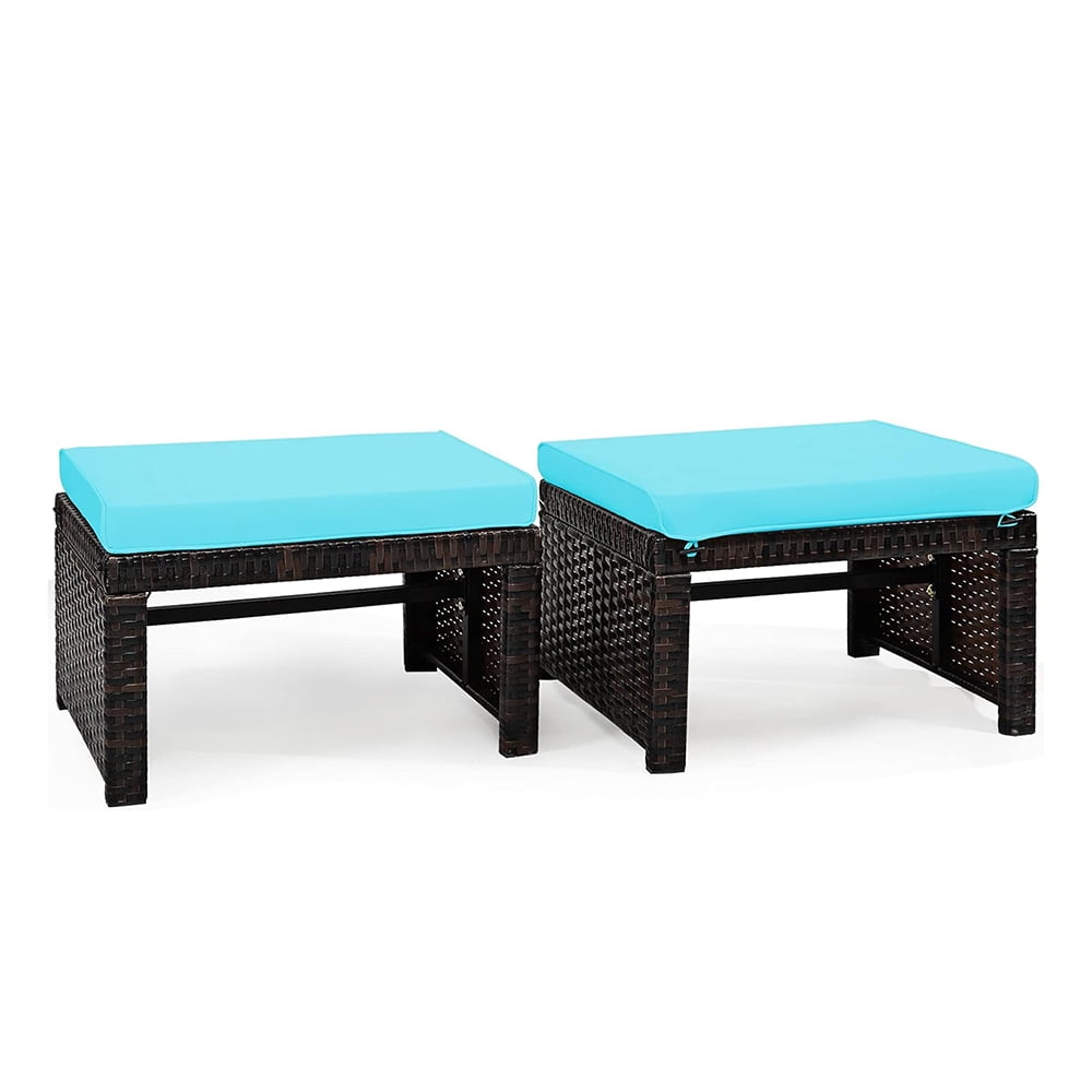 2 Pieces Rattan Ottomans, All Weather Footrest Seat, Wicker Ottoman ...