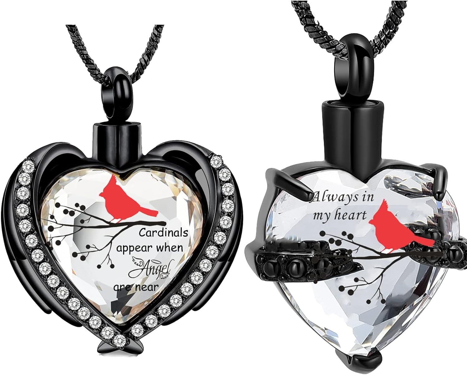 2 Pieces Red Cardinal Urn Necklace for Ashes Keepsake Memorial Crystal ...