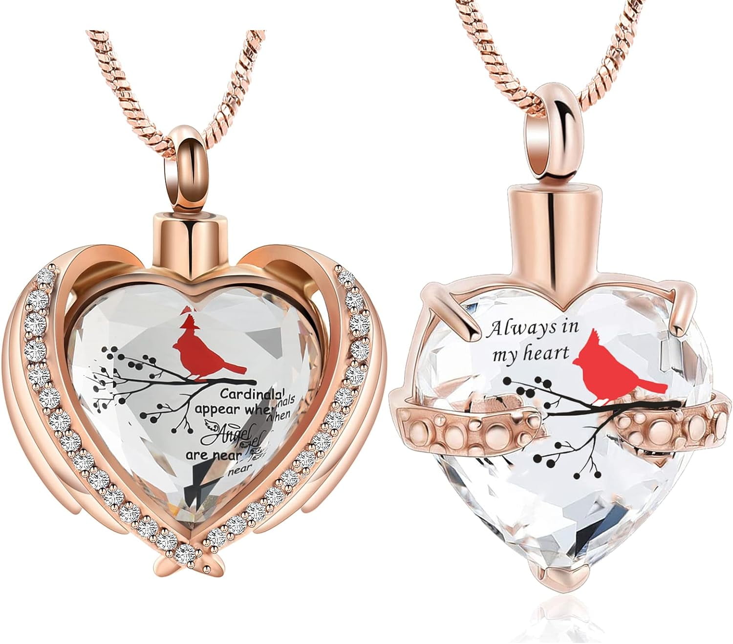 2 Pieces Red Cardinal Urn Necklace for Ashes Keepsake Memorial Crystal ...