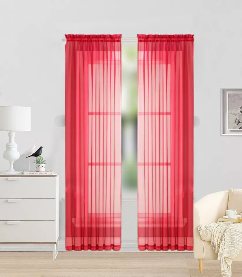"Walmart 2 Piece Elegant Red Solid Sheer Voile Window Curtain Set, 55 ...