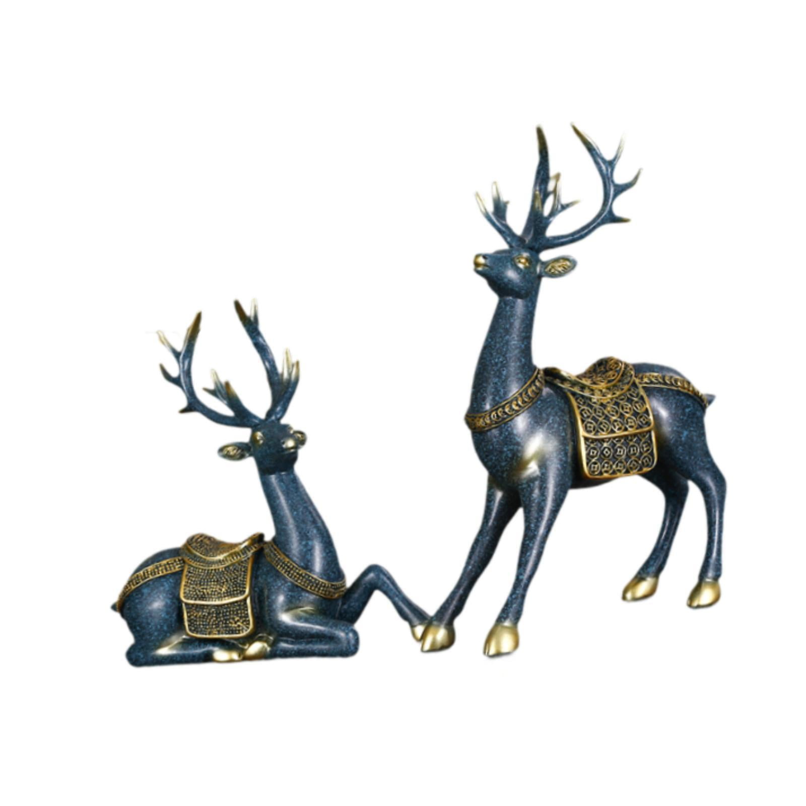 2 Pieces Reindeer Statue Elegant Antlers Resin Craft for Entryway TV ...