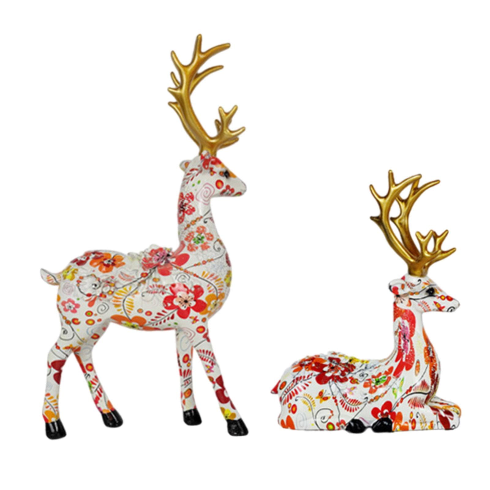 2 Pieces Reindeer Statues Table Centerpiece Tabletop Collection ...